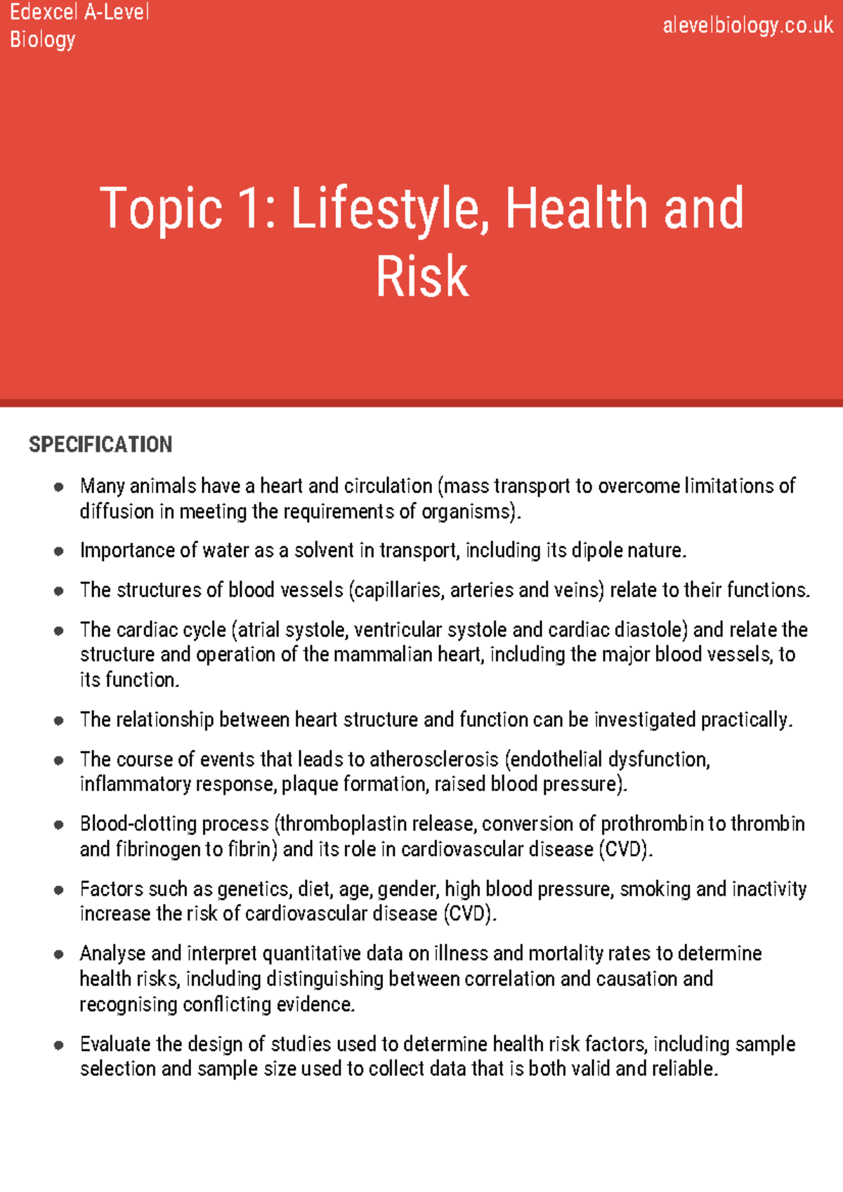 Topic 1 Lifestyle, Health and Risk - Biology alevelbiology.co Topic 1 ...