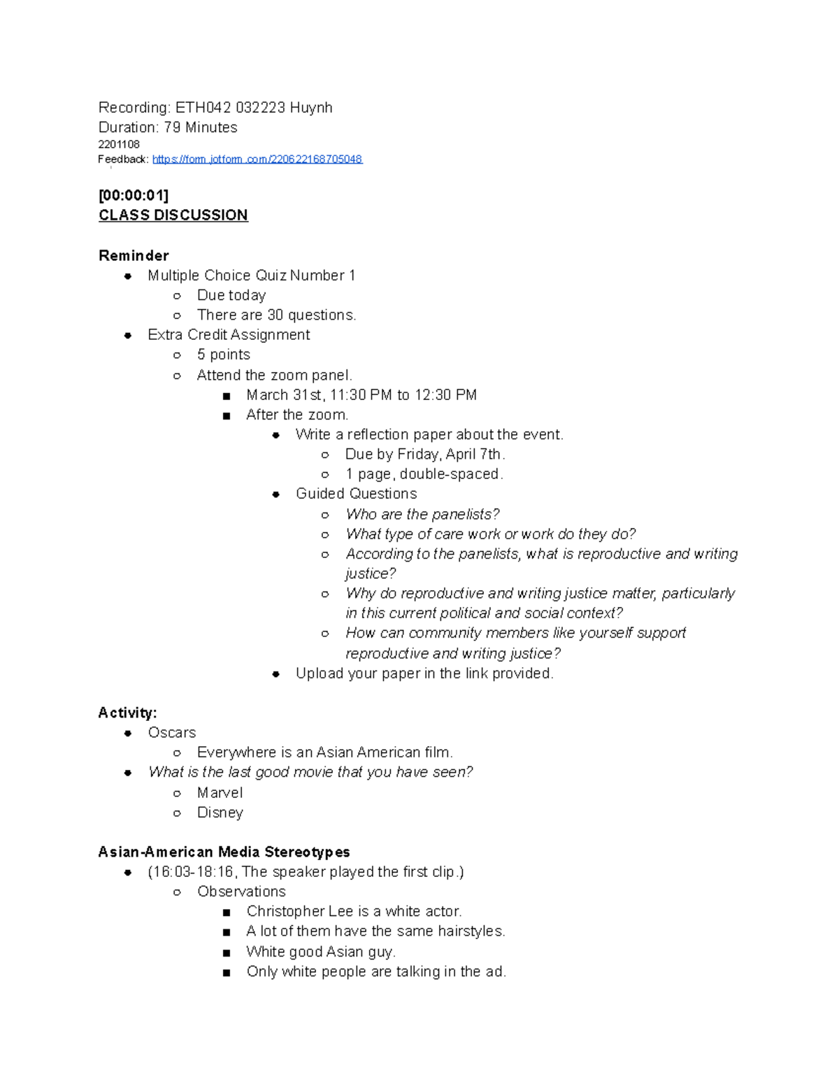 ETH042 03-22-23 Huynh - Classwork week 2 - Recording: ETH042 032223 ...