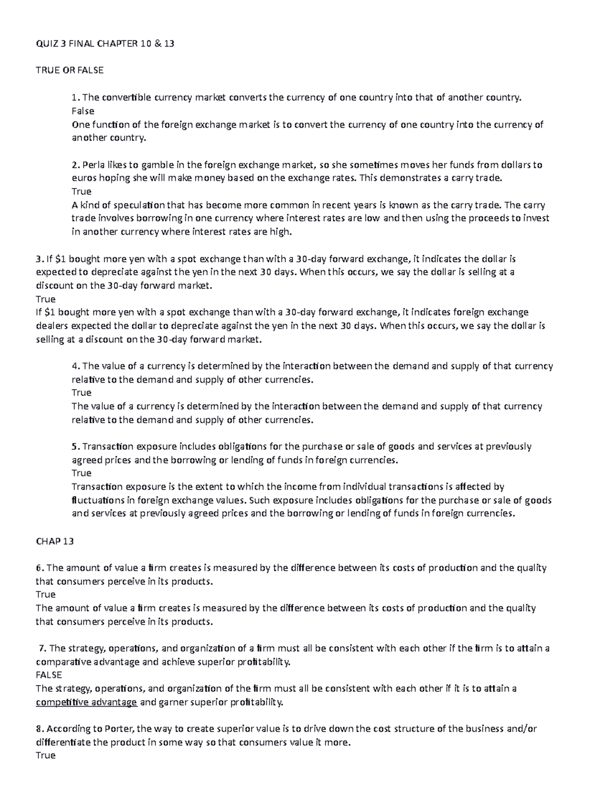 QUIZ 3 Final Chapter 10 13 - QUIZ 3 FINAL CHAPTER 10 & 13 TRUE OR FALSE ...