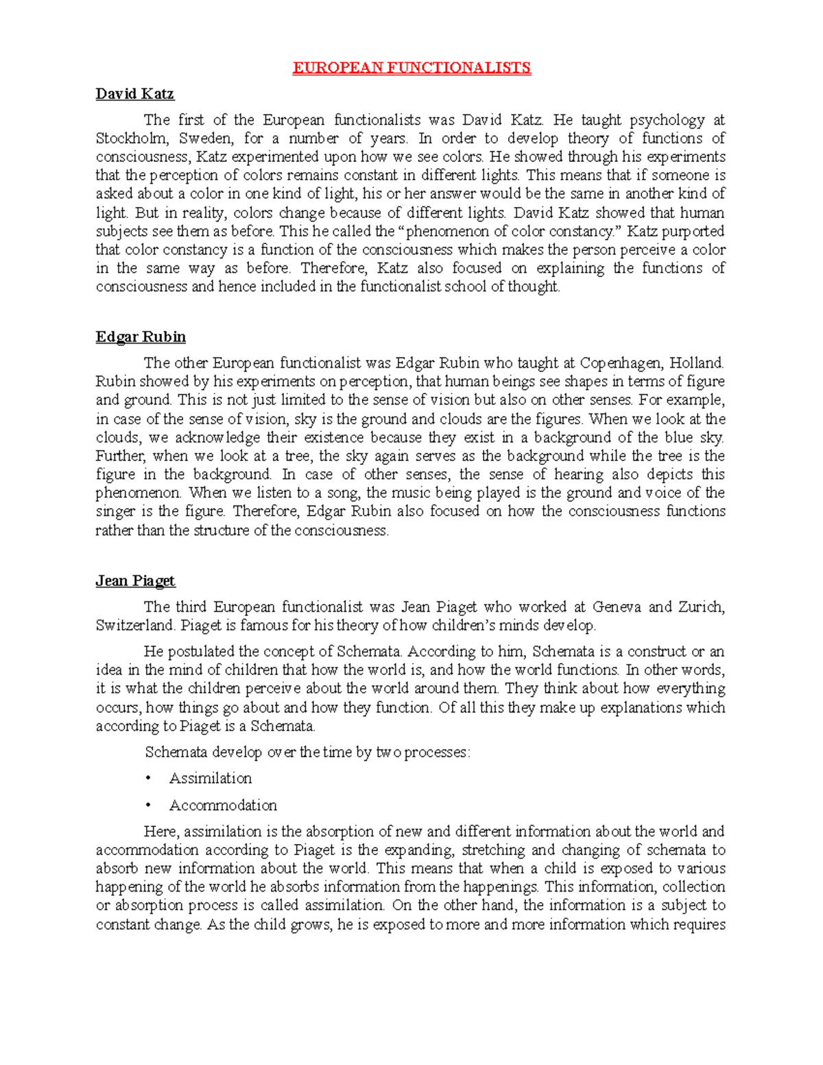 Ch05 European Functionalists - EUROPEAN FUNCTIONALISTS David Katz The ...