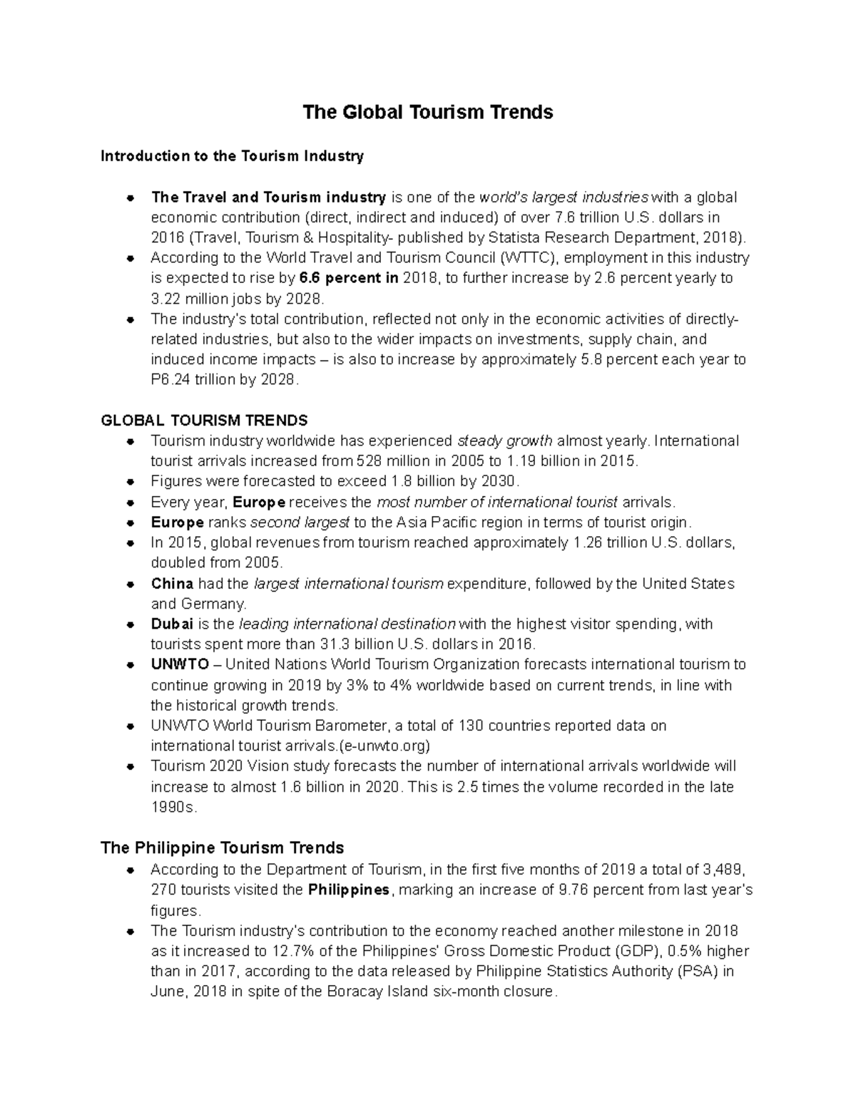 TOUR Guiding - Prelims - notes - The Global Tourism Trends Introduction ...