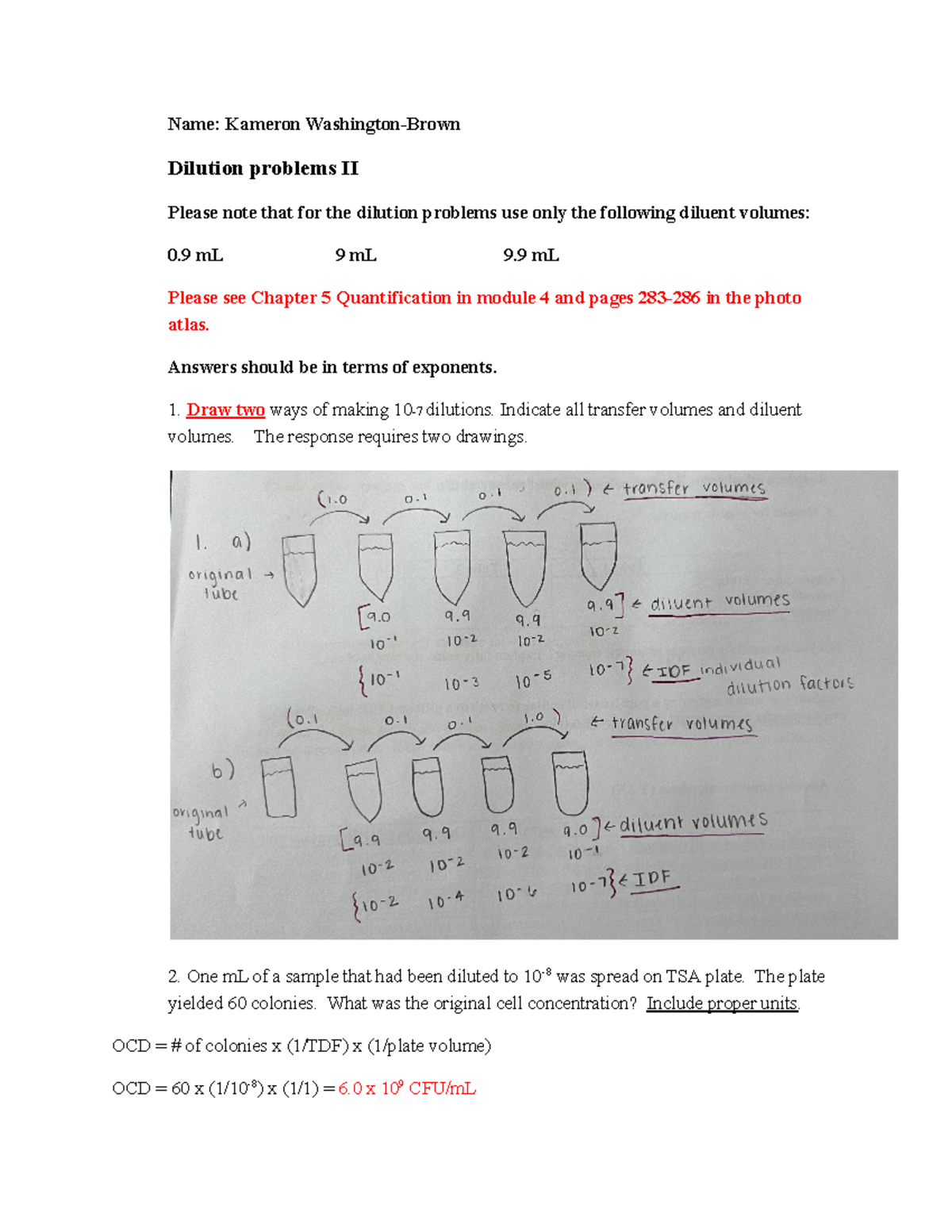 Dilution Problems Ii Name Kameron Washington Brown Dilution Problems