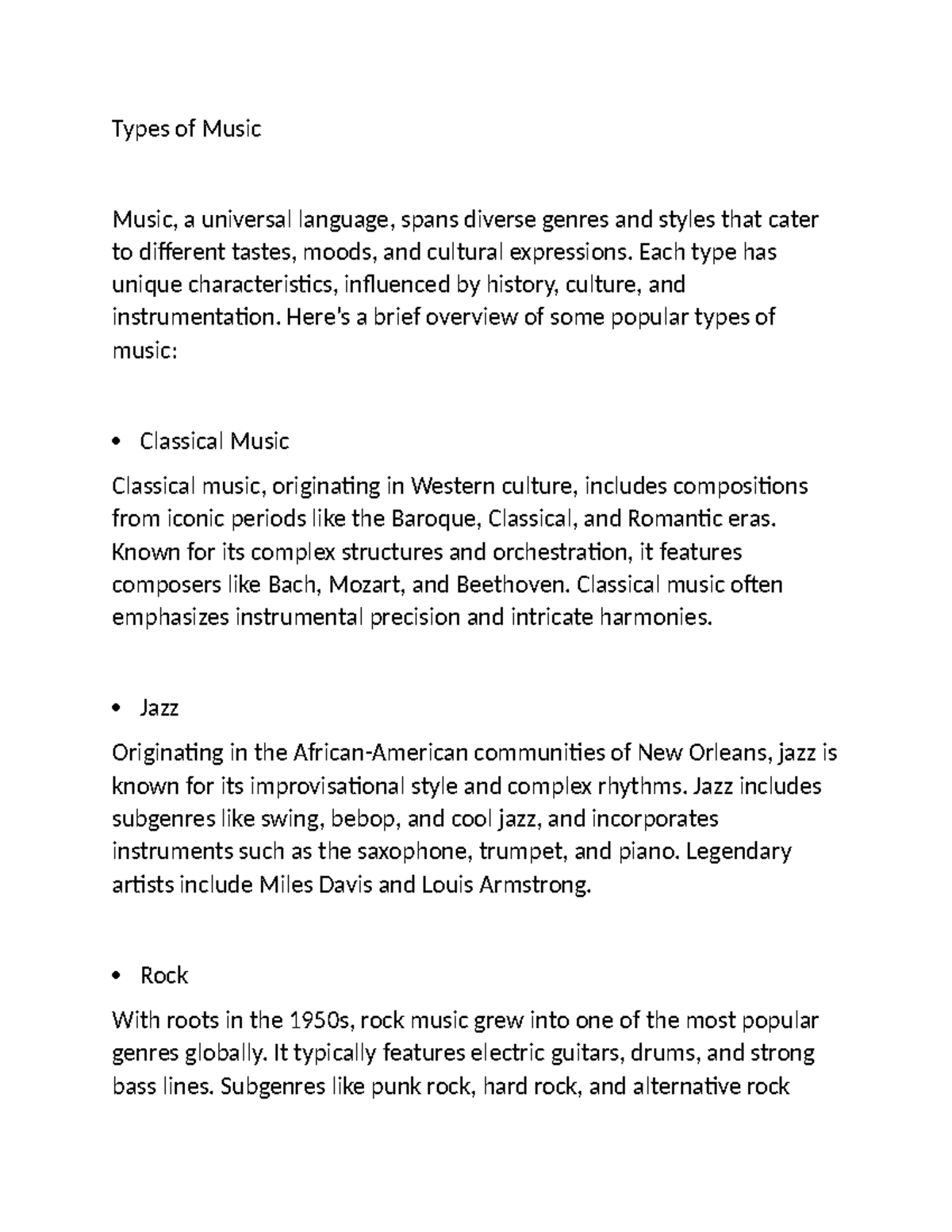 Types of Music - it might help - Types of Music Music, a universal ...