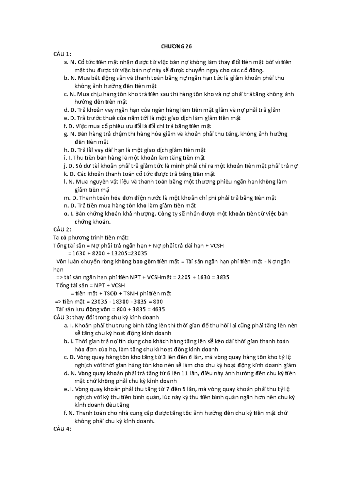 CHƯƠNG 26 TCDN - CH ƯƠNG 26 CÂU 1: a. N. C ổ ứt c tềền m t nh n đ ặ ậ ược t ừ vi c bán nệ ợ ...