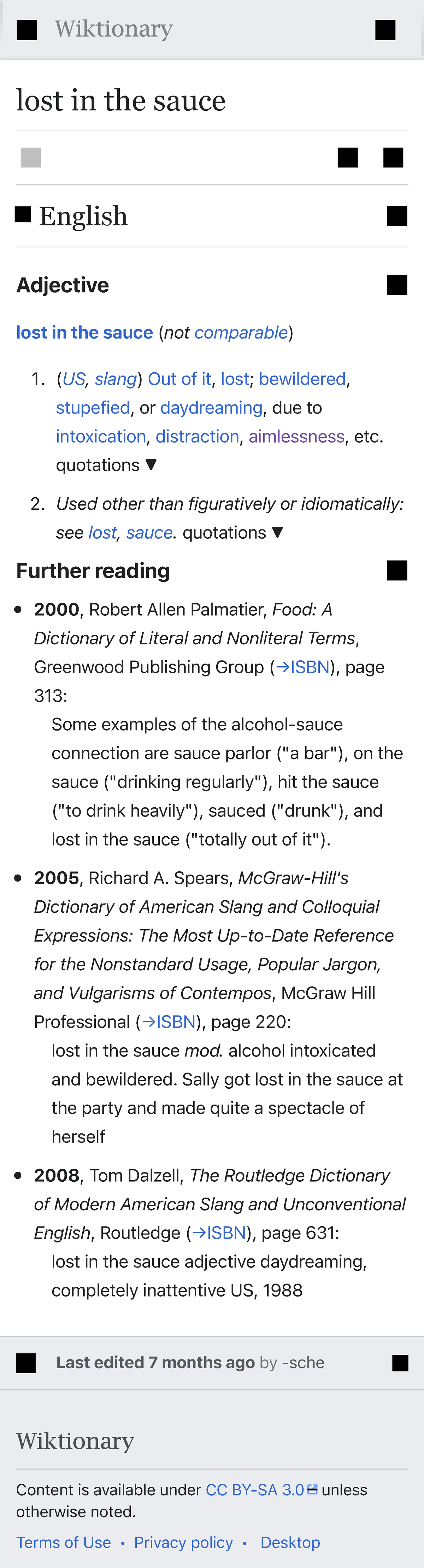 Lost in the sauce - Wiktionary - Terms of Use • Last edited 7 months ...