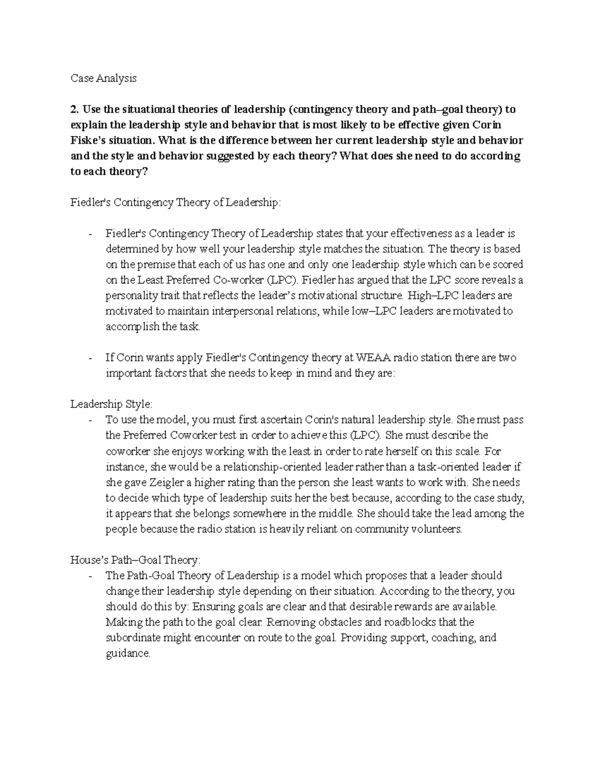 Radio station Case Analysis - Case Analysis Use the situational ...