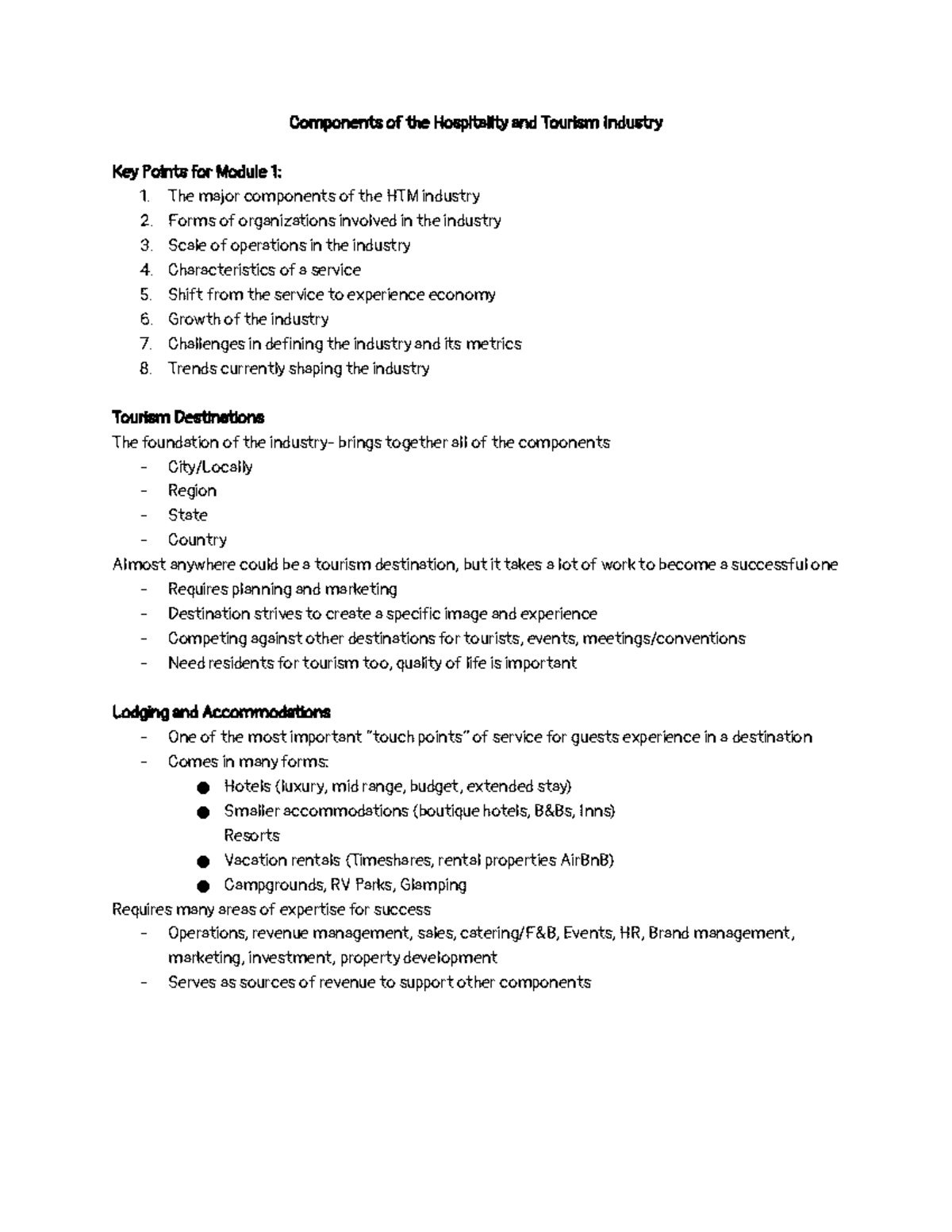 Introduction to HTM Module One - Components of the Hospitality and ...
