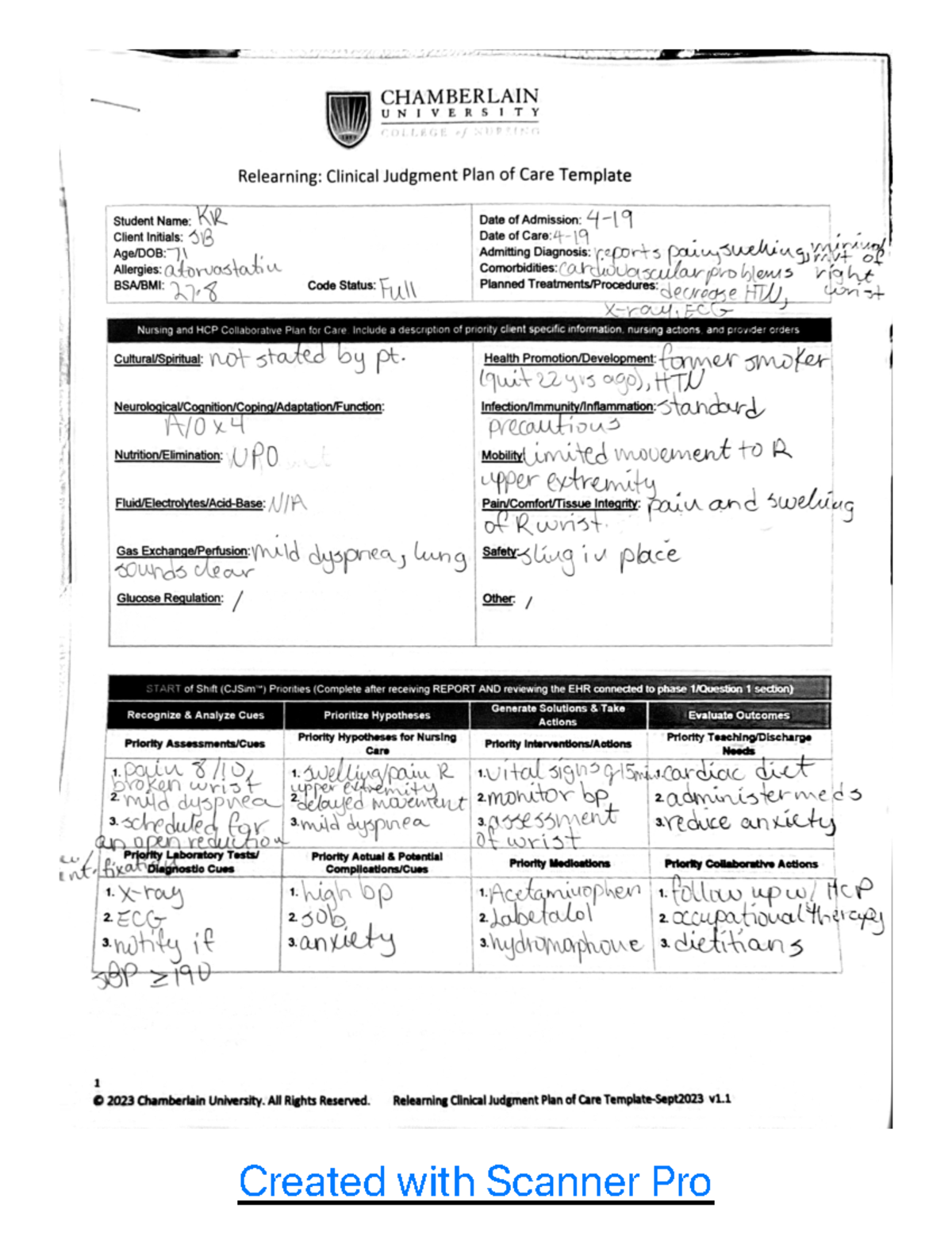 Care Plan 3 for - CHAMBERLAIN UNIVER SITY COLLEGE fNUPtic Relearning ...