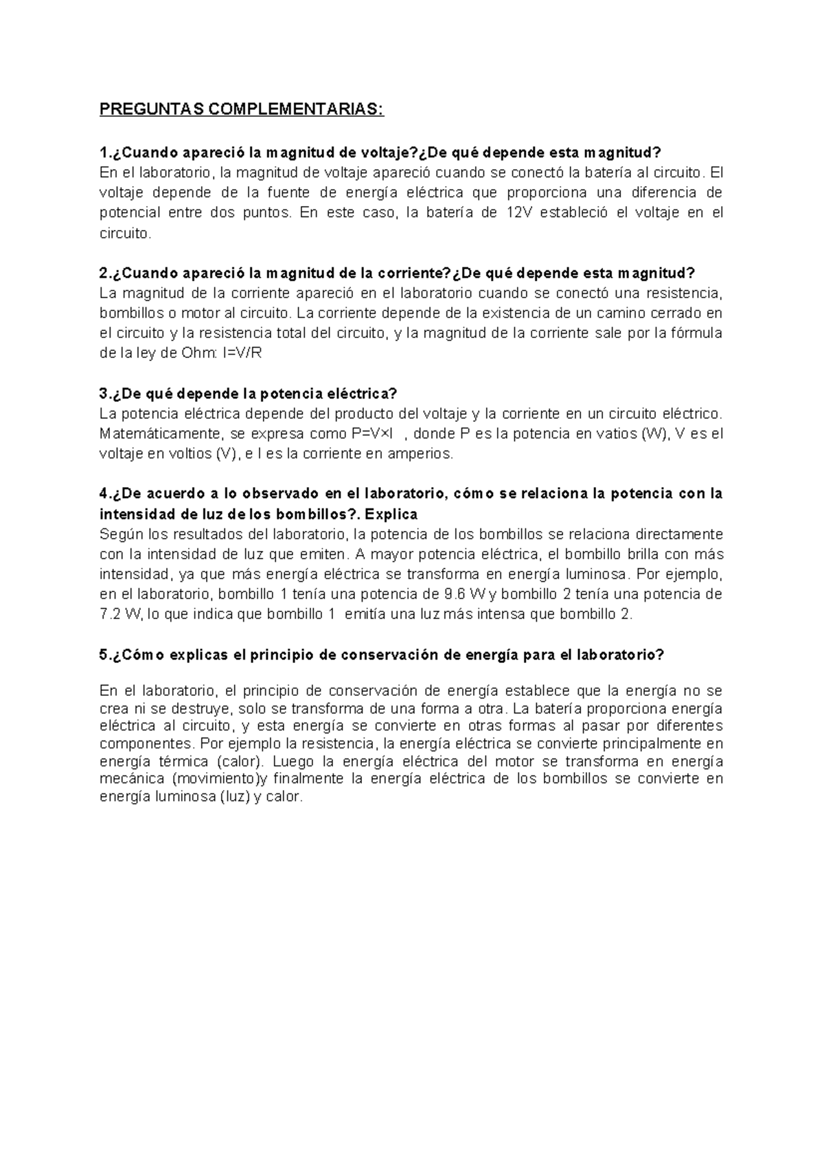 Preguntas Complementarias - PREGUNTAS COMPLEMENTARIAS: 1.¿Cuando apareció la magnitud de voltaje ...