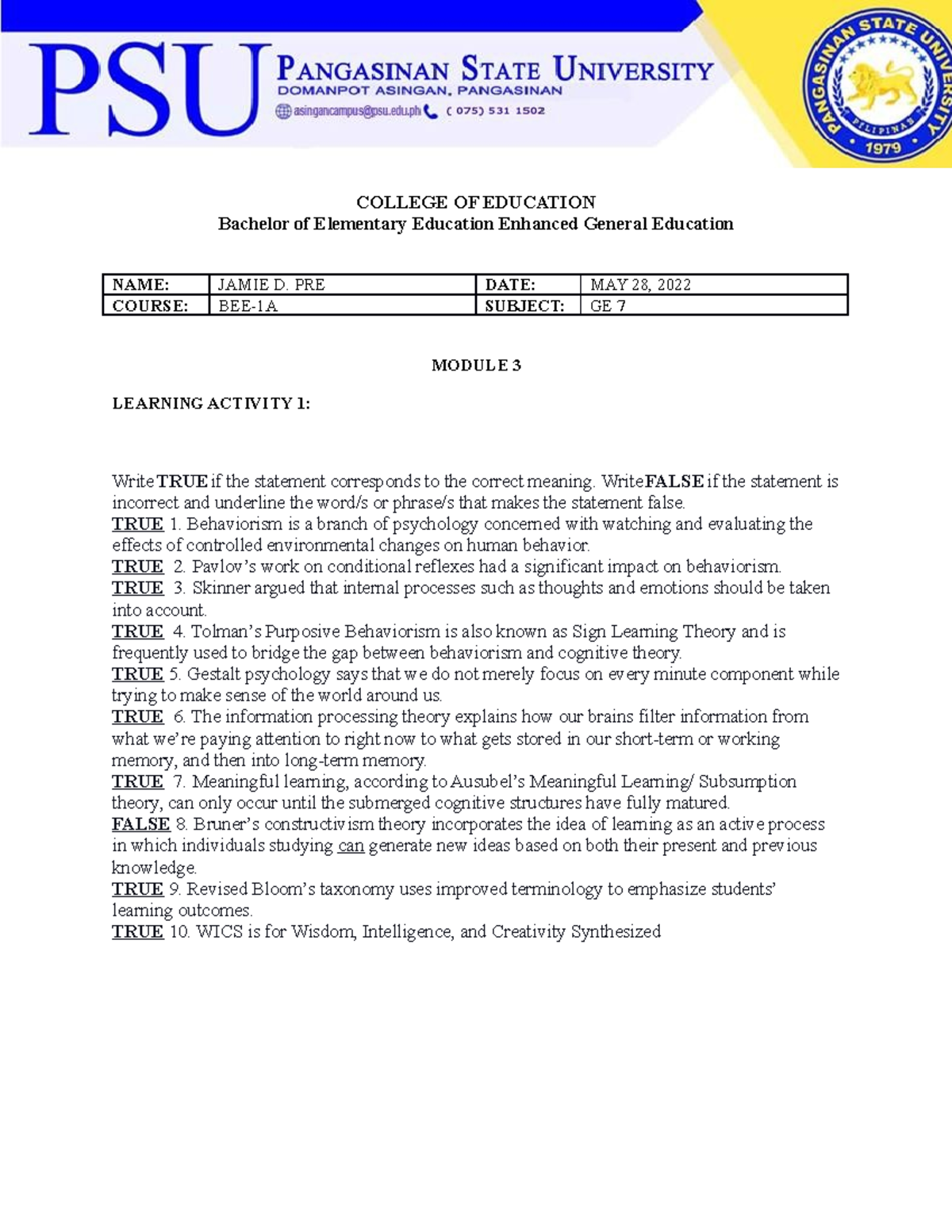 ( Facilitating) Module 3 - COLLEGE OF EDUCATION Bachelor of Elementary ...