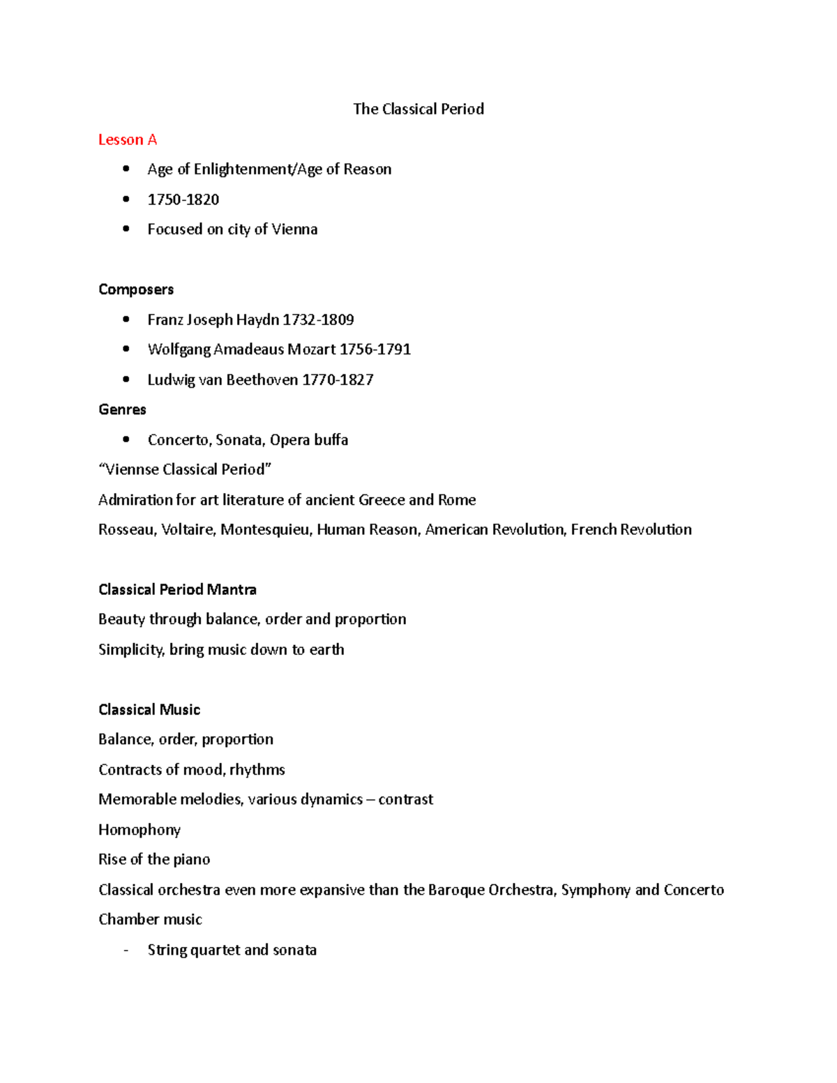 Unit 4 Notes - Classical Period and the Periods of Composition - The ...