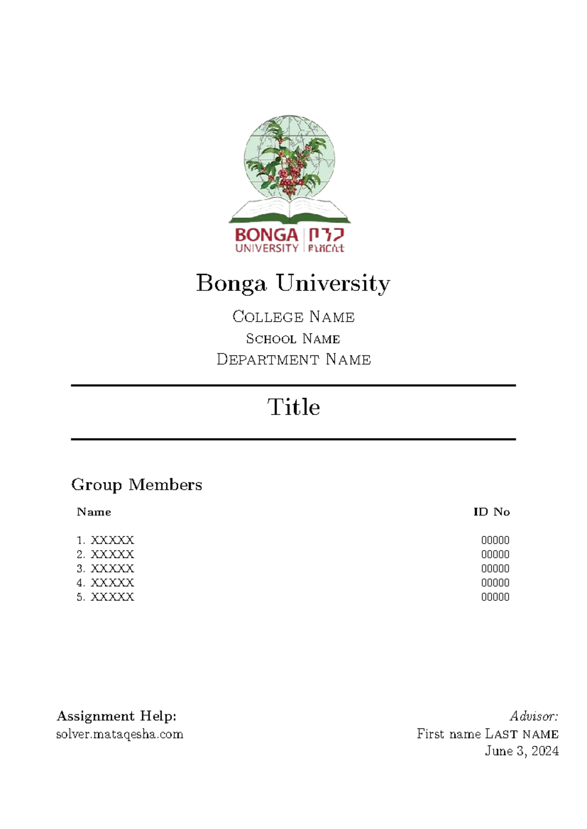 Bonga University assignment cover page - Communicative english - Bonga ...