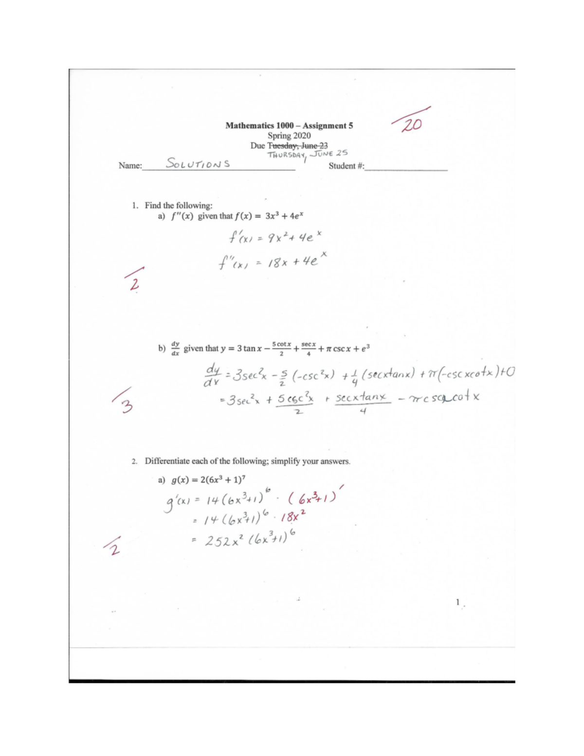 Assignment 5 solutions - Math 1000 - Studocu