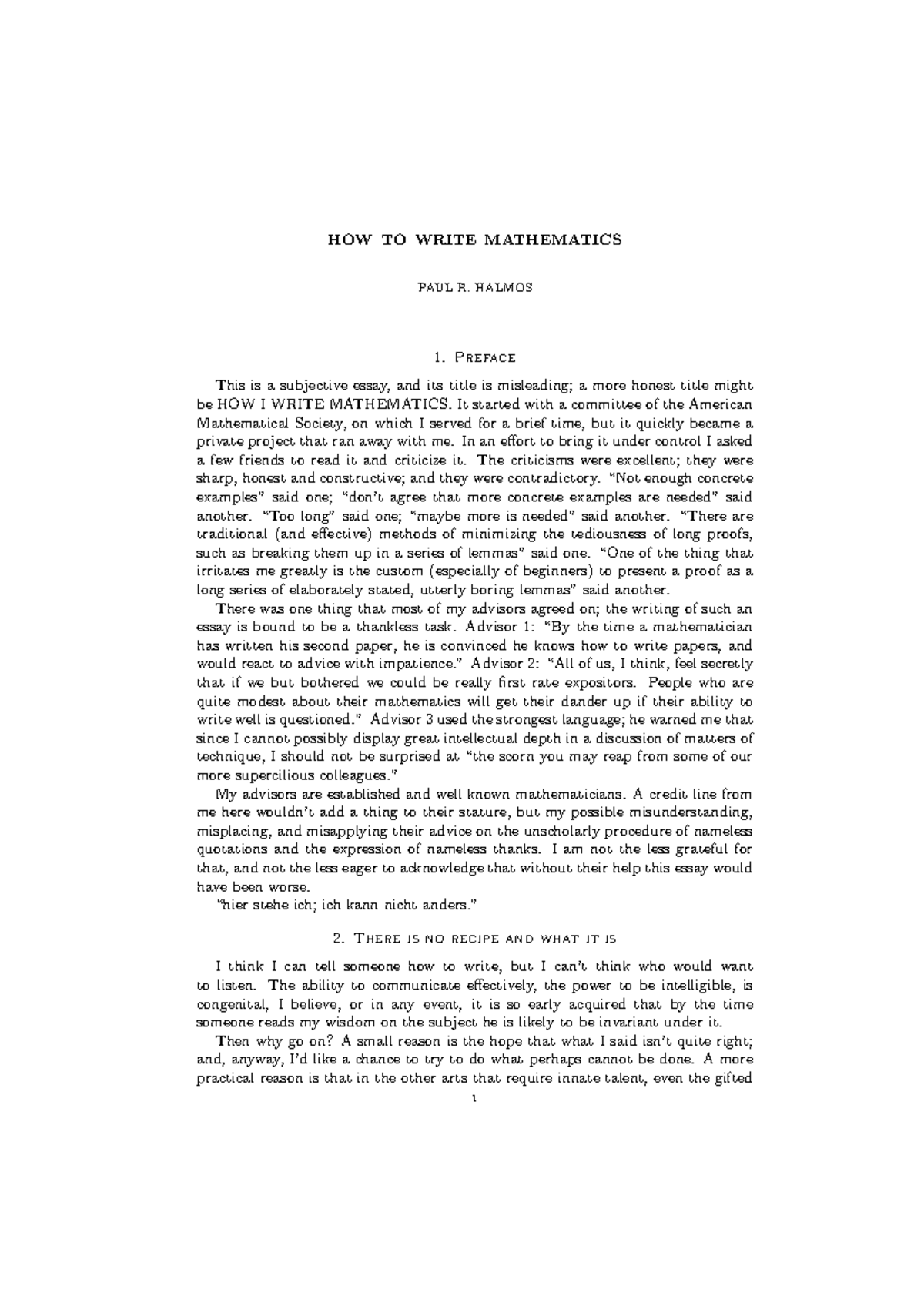 How to Write Mathematics - HOW TO WRITE MATHEMATICS PAUL R. HALMOS ...