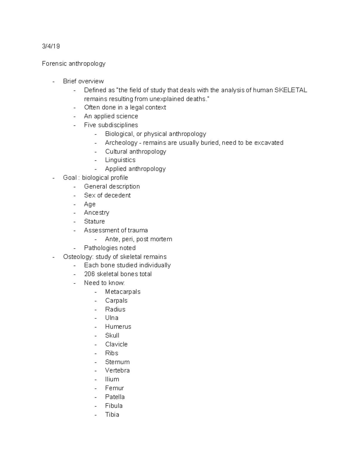 Classnotes- Ch.9 Forensic Anthropology - 3/4/ Forensic anthropology ...