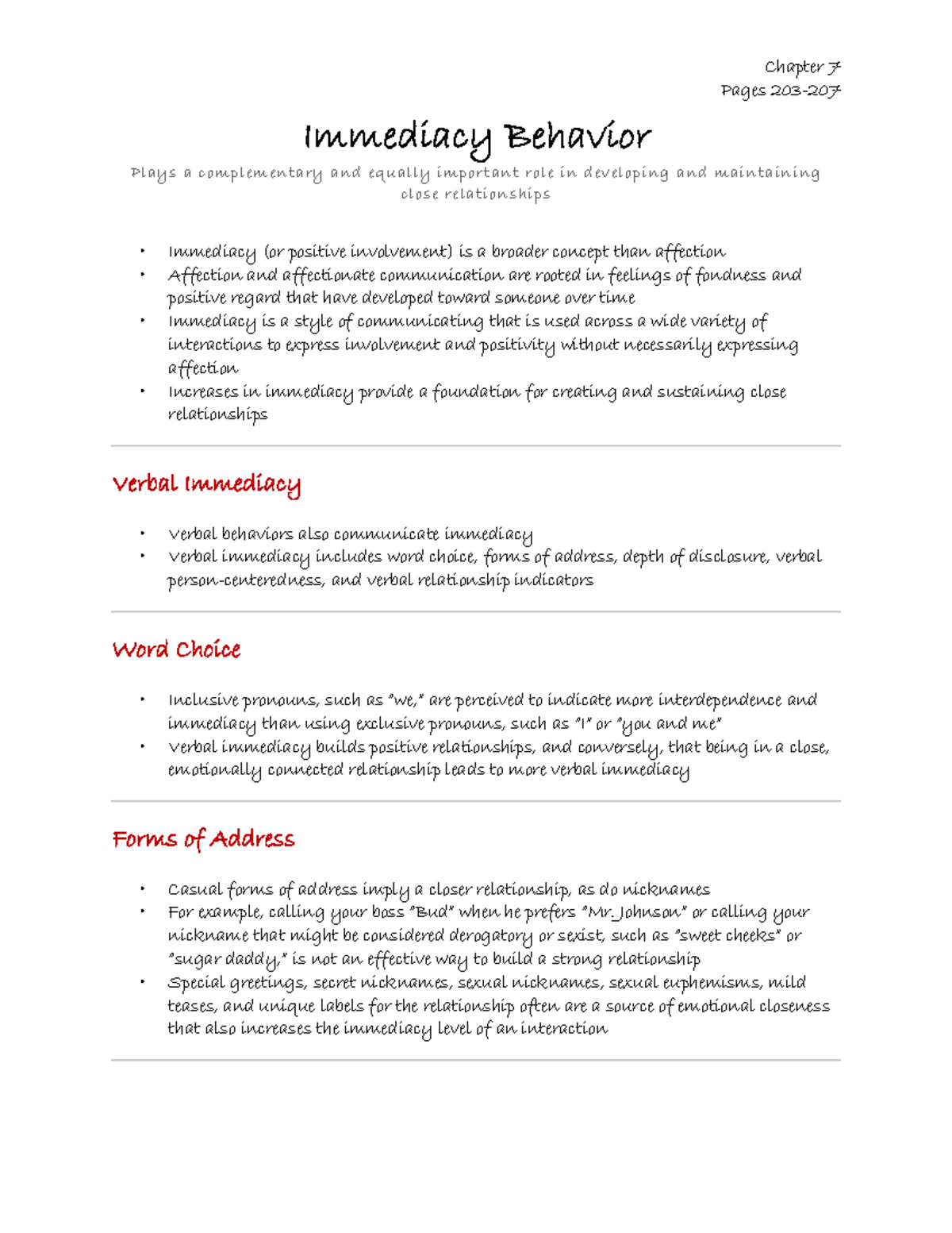 Immediacy Behavior (Chapter 7 pg 203-207) - Pages 203- Immediacy ...