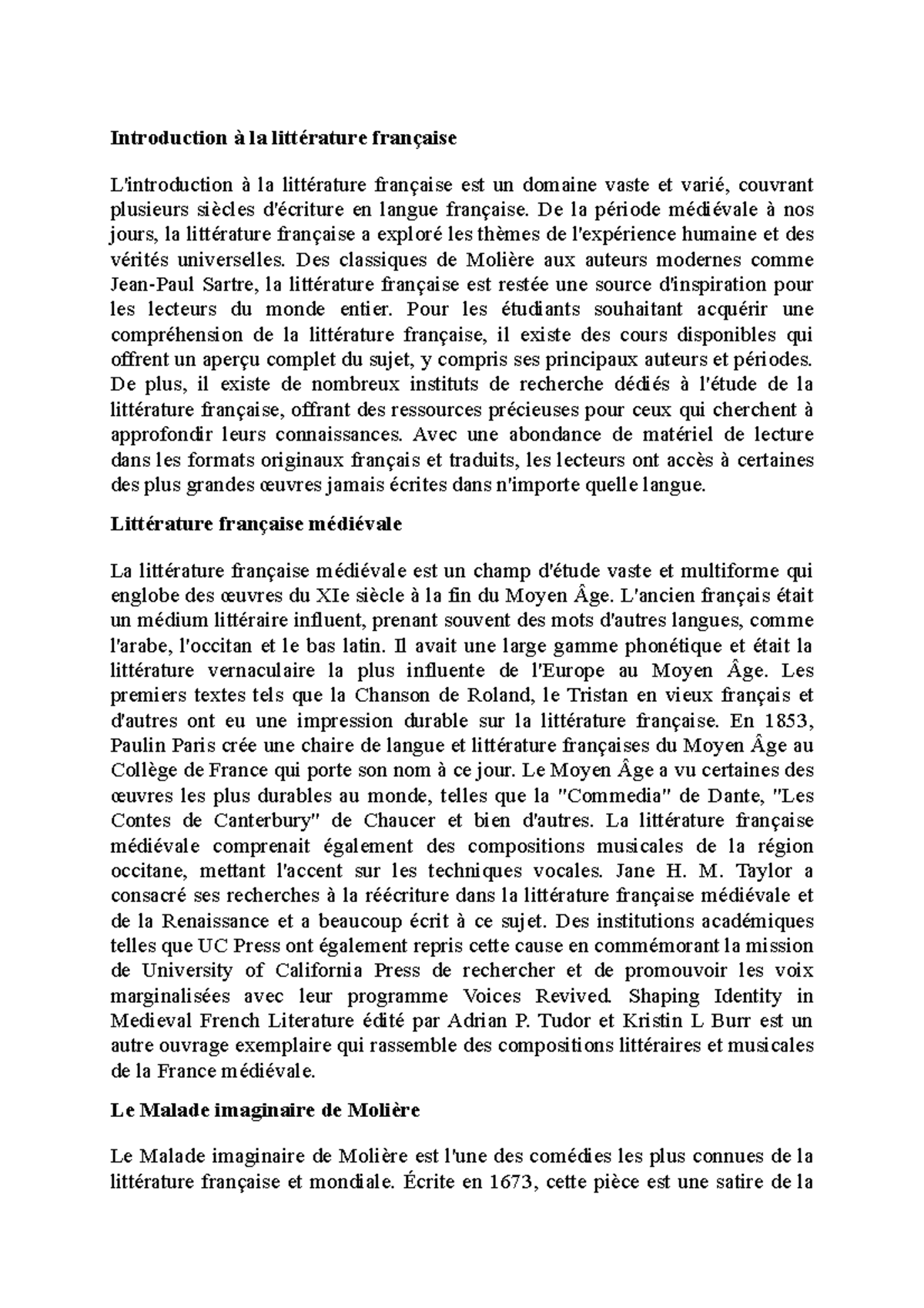 Littérature française K - Introduction à la littérature française L ...
