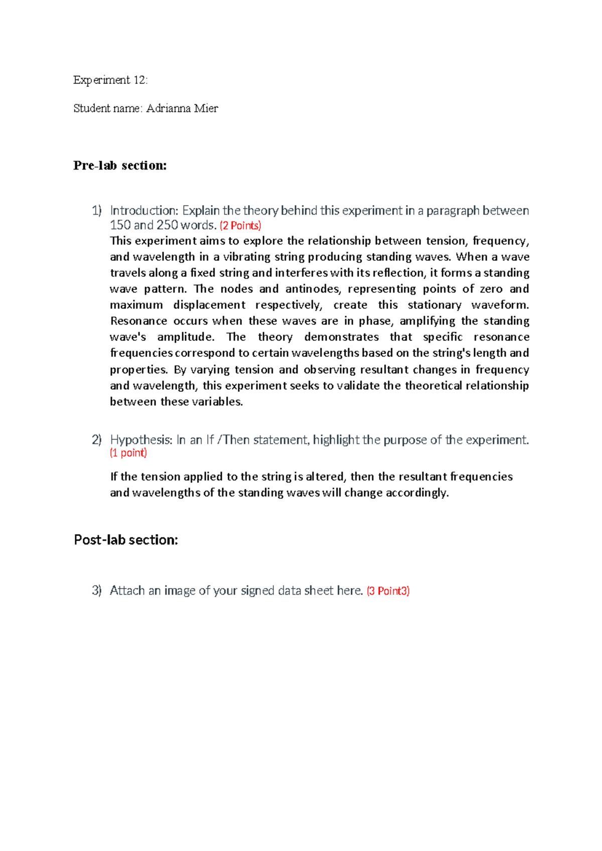 Report 12 - Experiment 12 : Student name: Adrianna Mier Pre-lab section: 1) Introduction ...