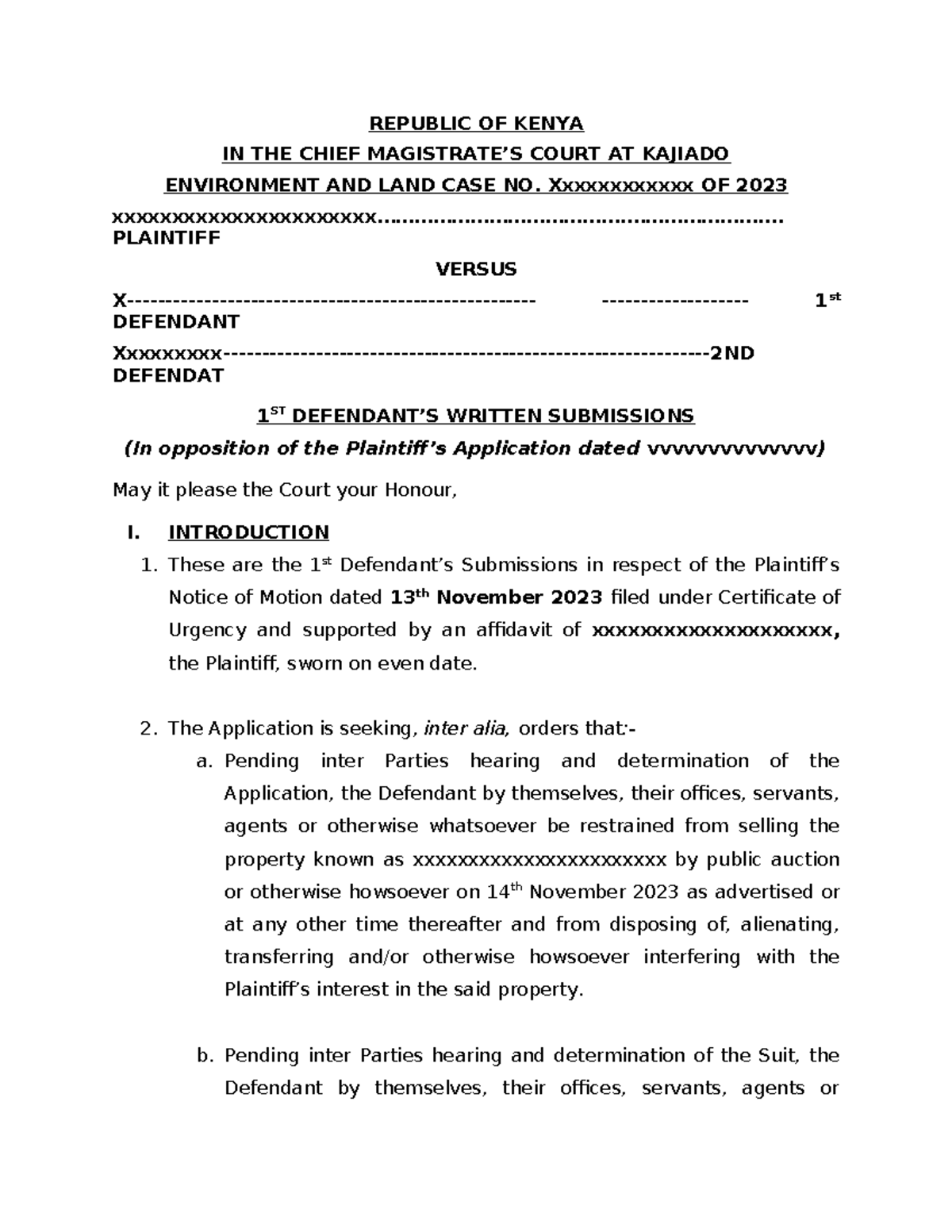 Submissions draft - REPUBLIC OF KENYA IN THE CHIEF MAGISTRATE’S COURT ...