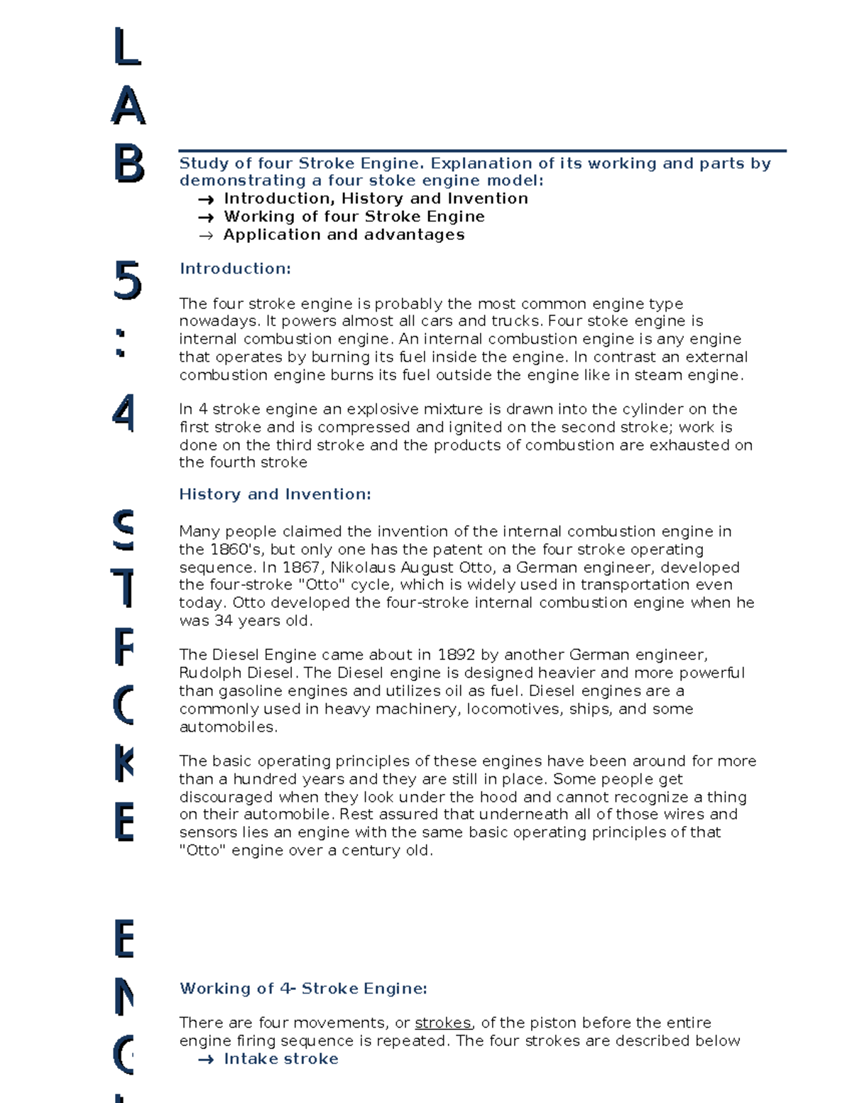 24461885 4 stroke engine - Study of four Stroke Engine. Explanation of ...