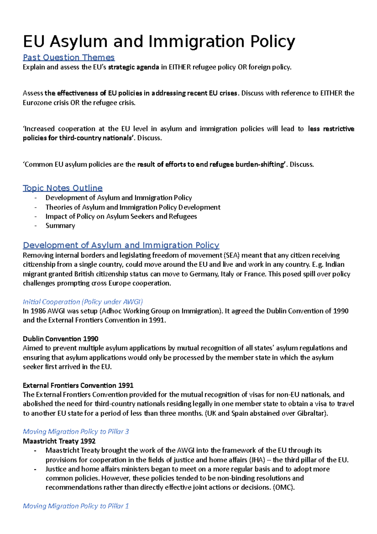 Immigration - Summary incorporates lecture notes, class notes and ...