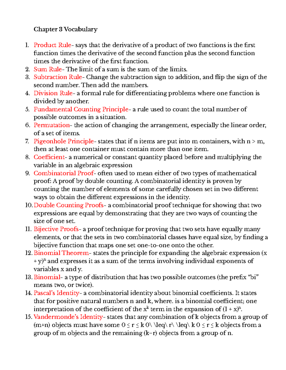 Copy of Chapter 3 Vocabulary - Chapter 3 Vocabulary Product Rule- says ...