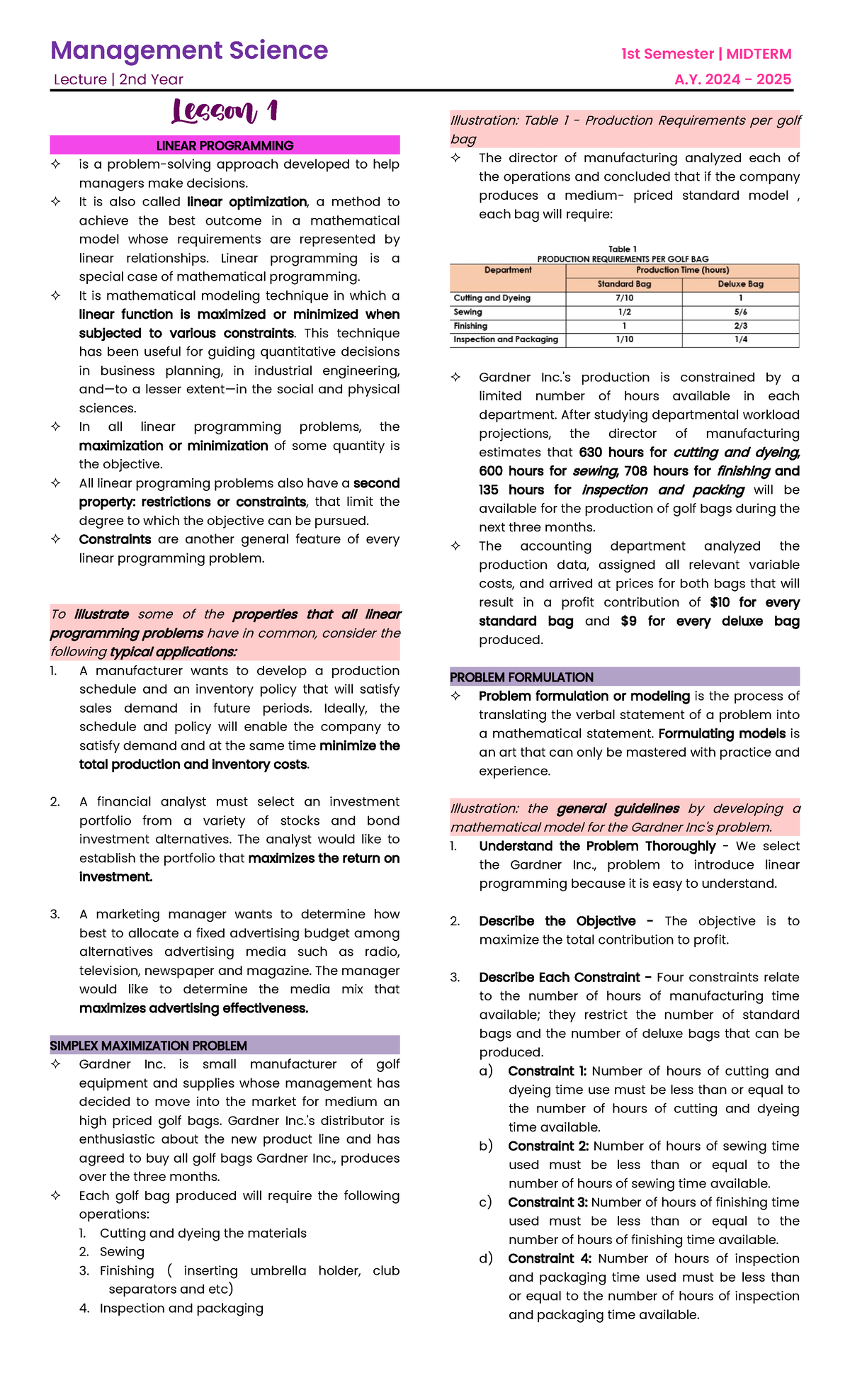 Management Science - Midterm - Management Science 1st Semester | MIDTERM Lecture | 2nd Year A ...