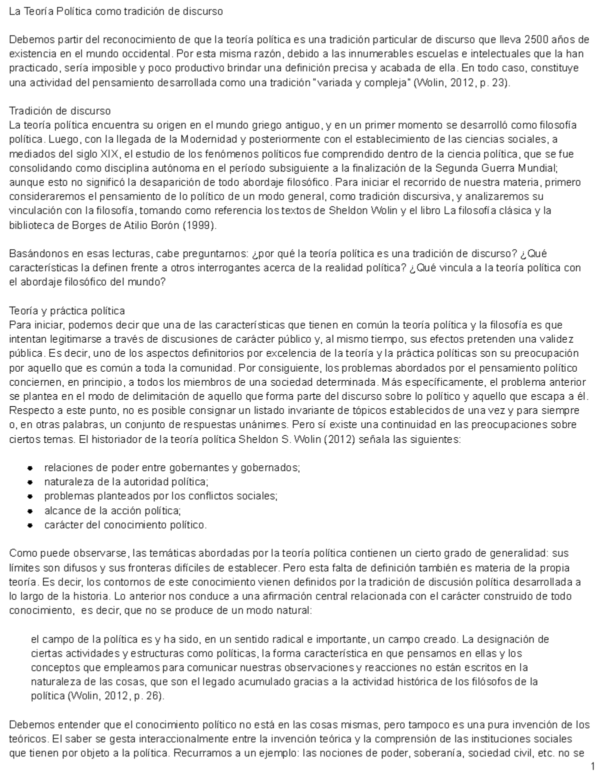 Teo. Pol. II Mod 1 y 2 - ... - La Teoría Política como tradición de discurso Debemos partir del ...