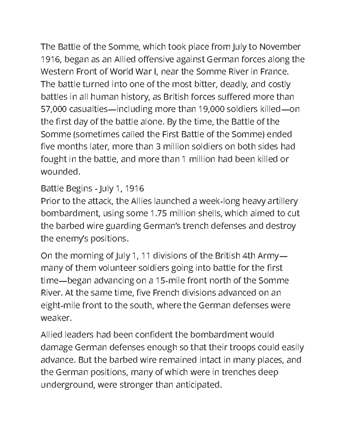 Battle Of Somme - Notes - The Battle of the Somme, which took place ...