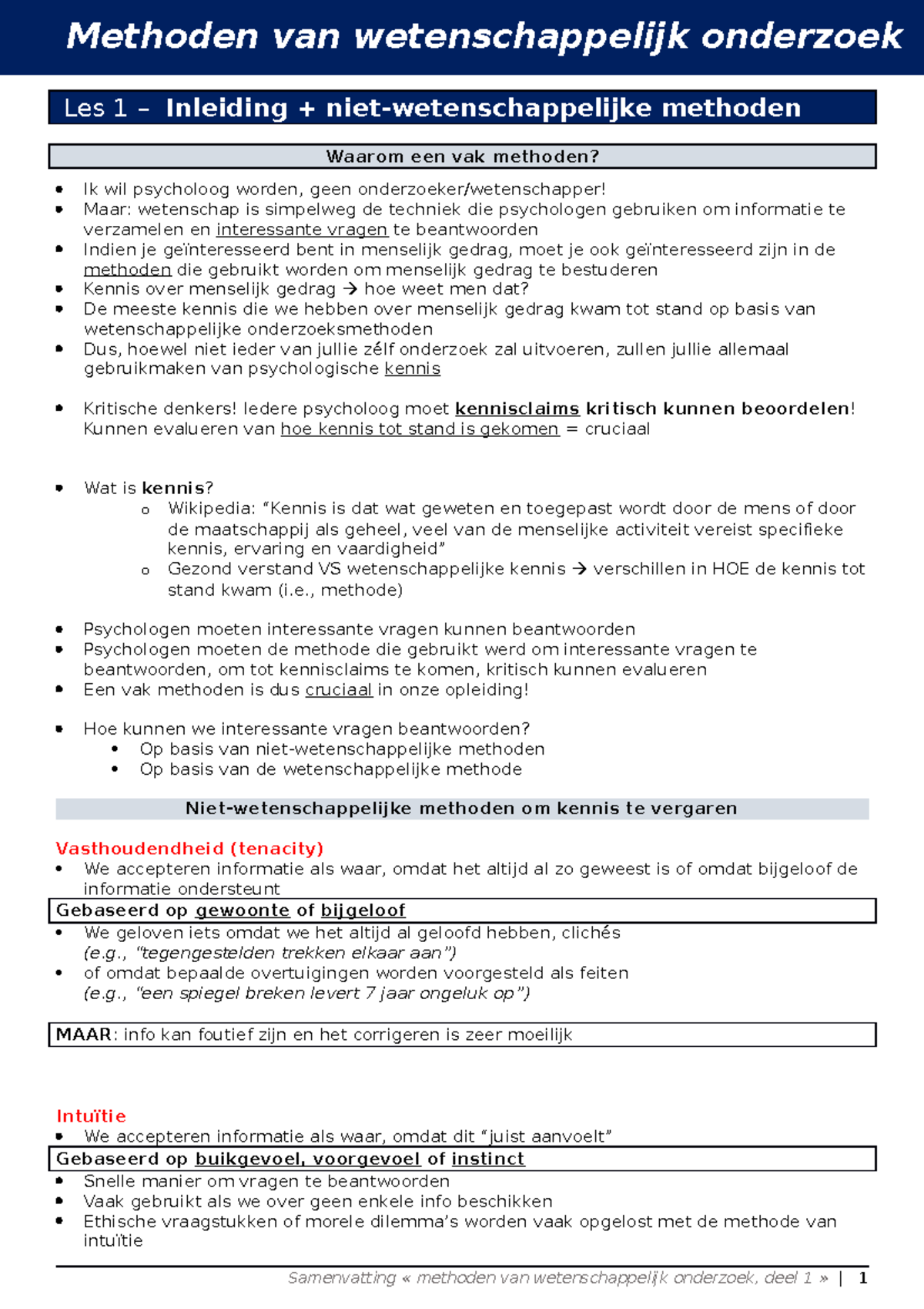 Samenvatting-Methoden - Les 1 – Inleiding + niet-wetenschappelijke ...