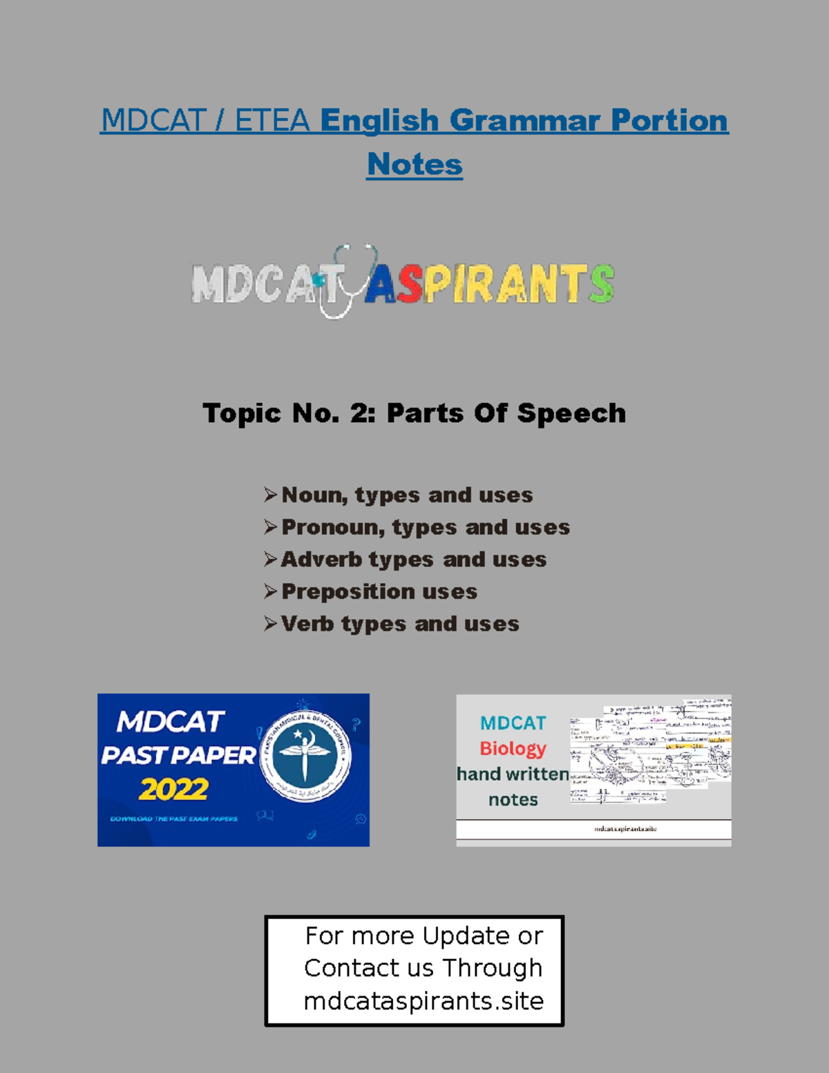Mdcat - Key notes - Biology - MDCAT / ETEA English Grammar Portion ...