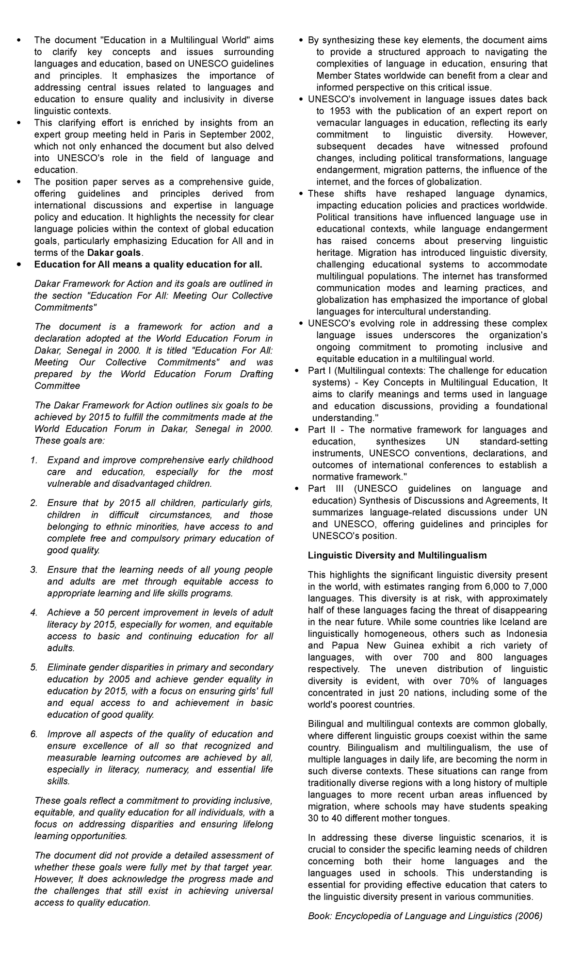 EIMW - lecture notes - The document "Education in a Multilingual World ...