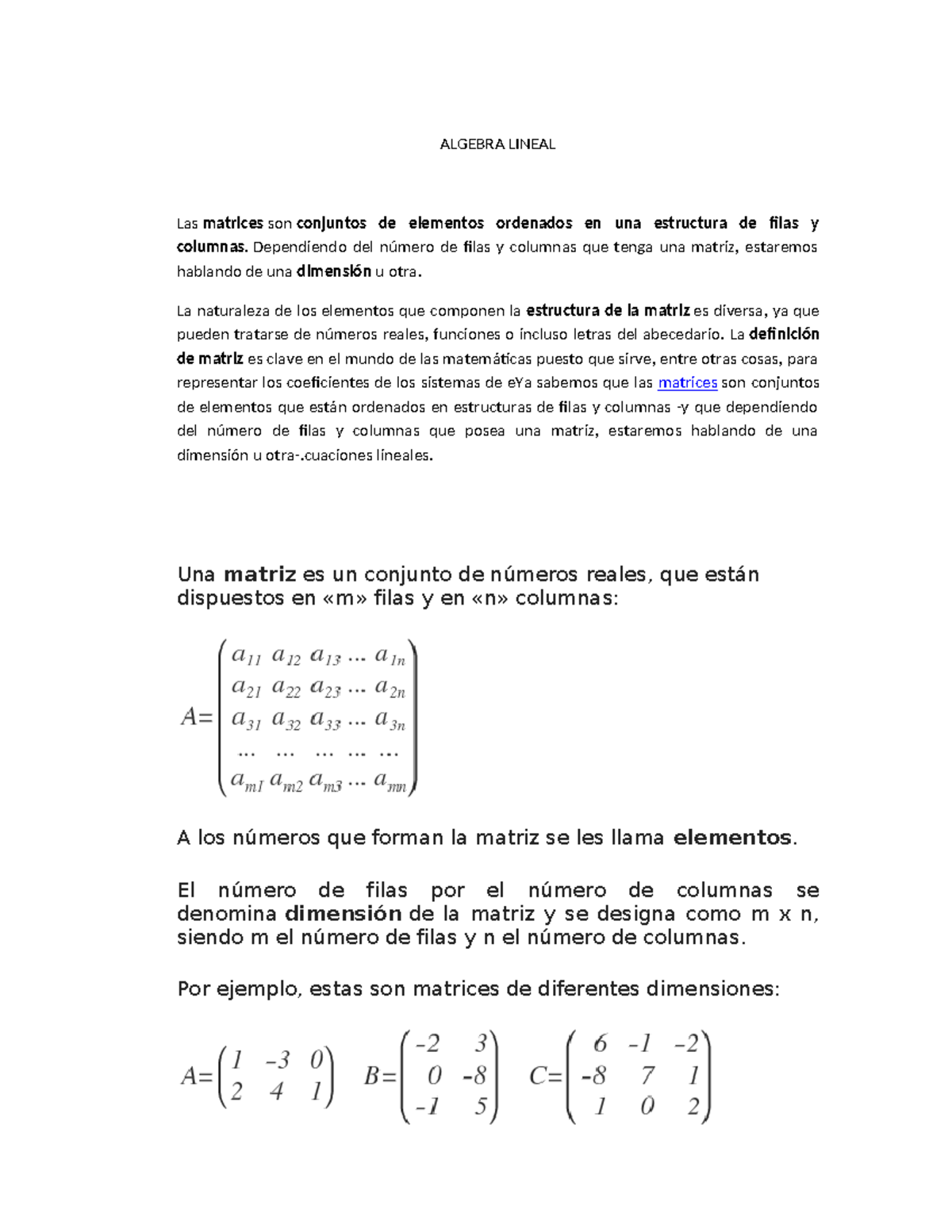 Algebra Lineal - GRACIAS - ALGEBRA LINEAL Las matrices son conjuntos de ...