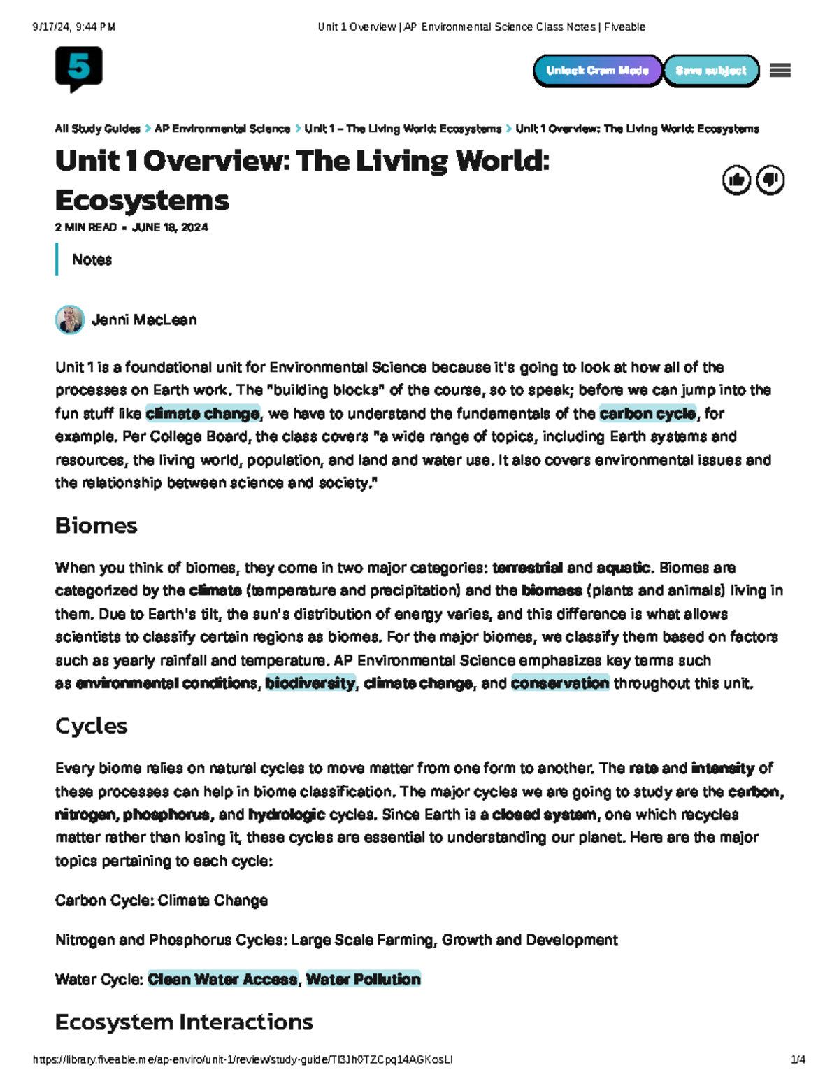 Unit 1 Overview AP Environmental Science Class Notes Fiveable - Unlock ...