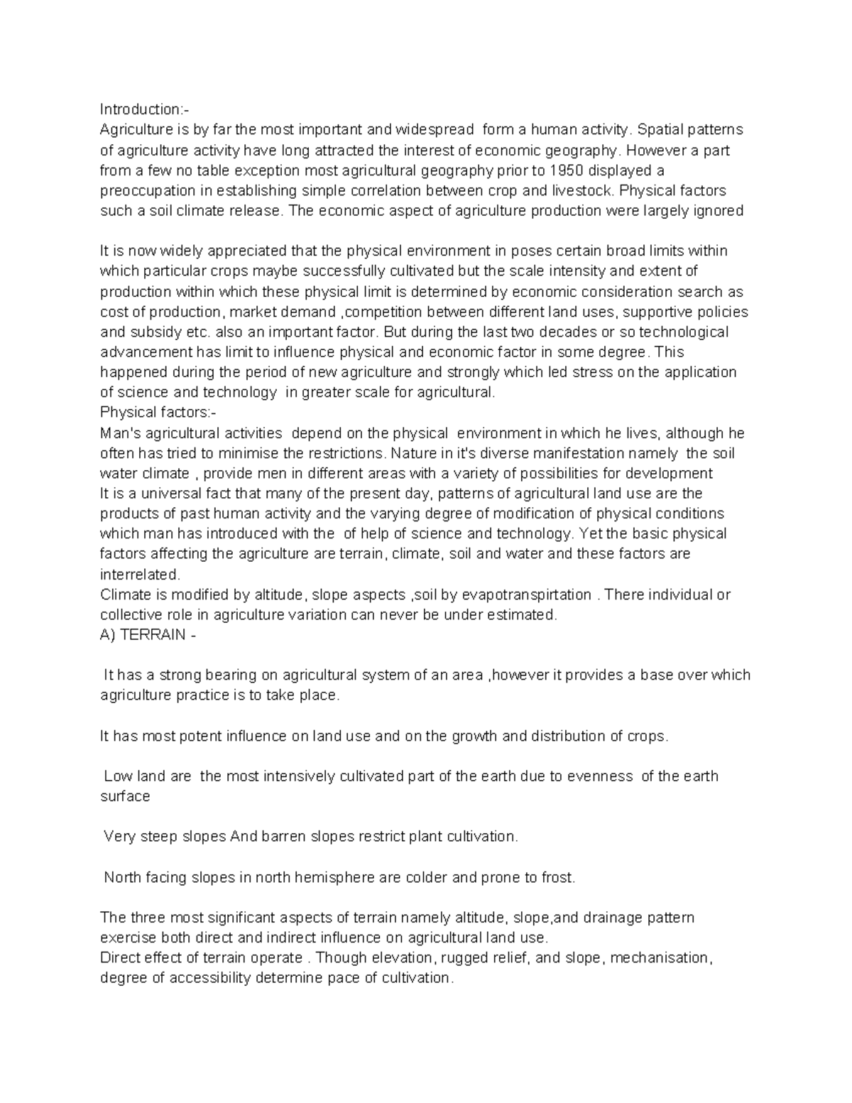 Agricultural geography - Introduction:- Agriculture is by far the most ...