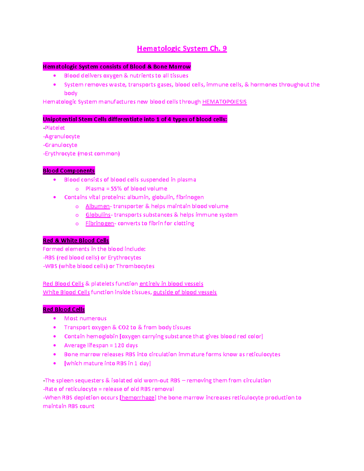 Anatomy & physiology Ch 9 - Hematologic System Ch. 9 Hematologic System ...