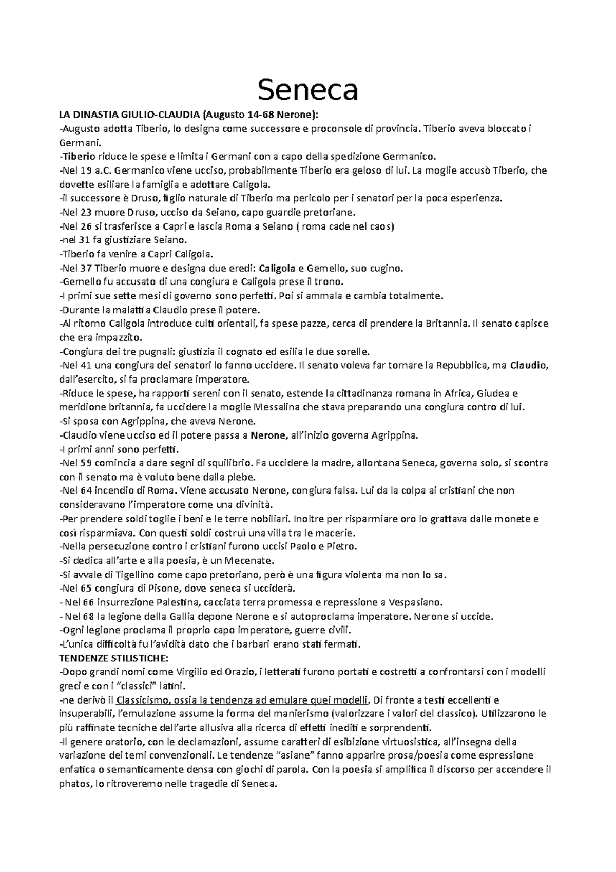 1- Seneca Riassunto - schemi - latino - Studocu