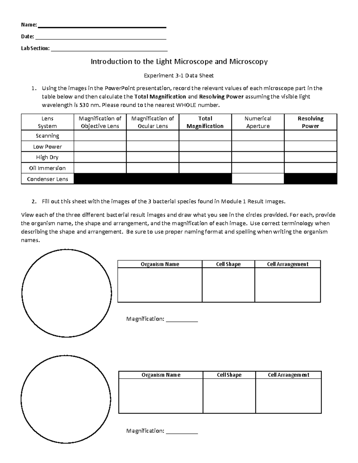 Module 1 Data Sheet - Name: ____________________________________________ Date: - Studocu