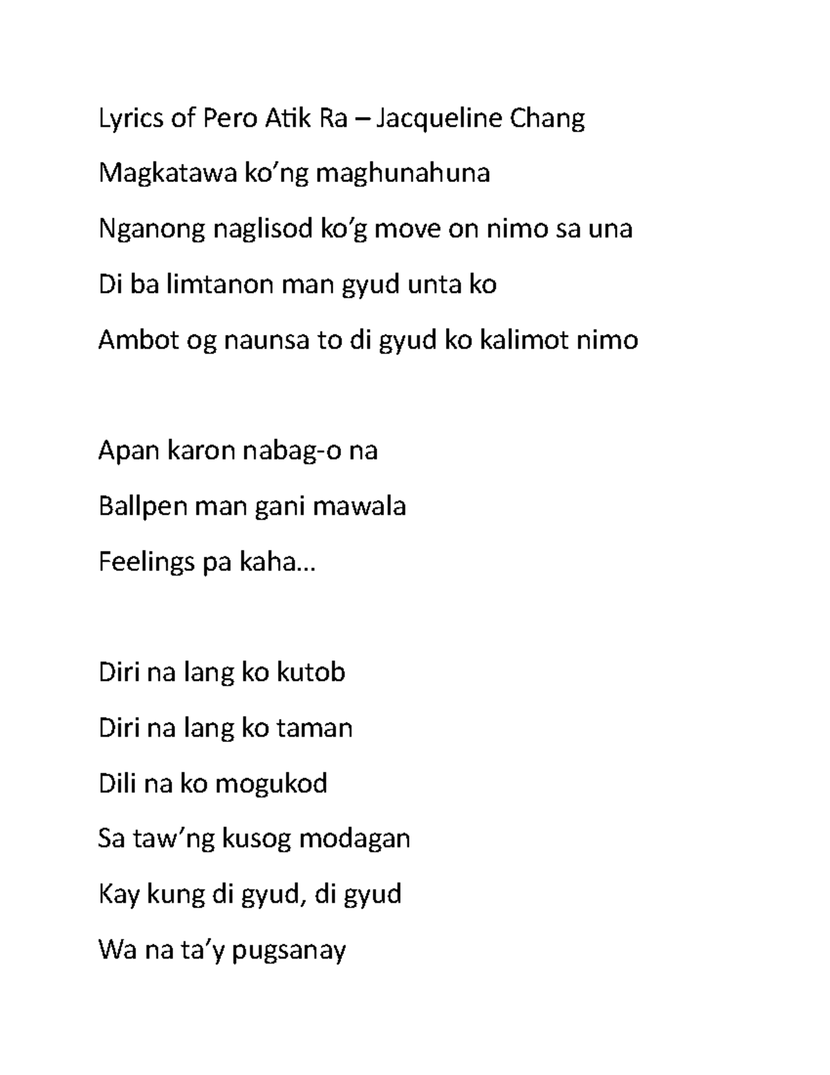 Lyrics of Pero Atik Ra - ABout lectures 3 - Lyrics of Pero Atik Ra ...