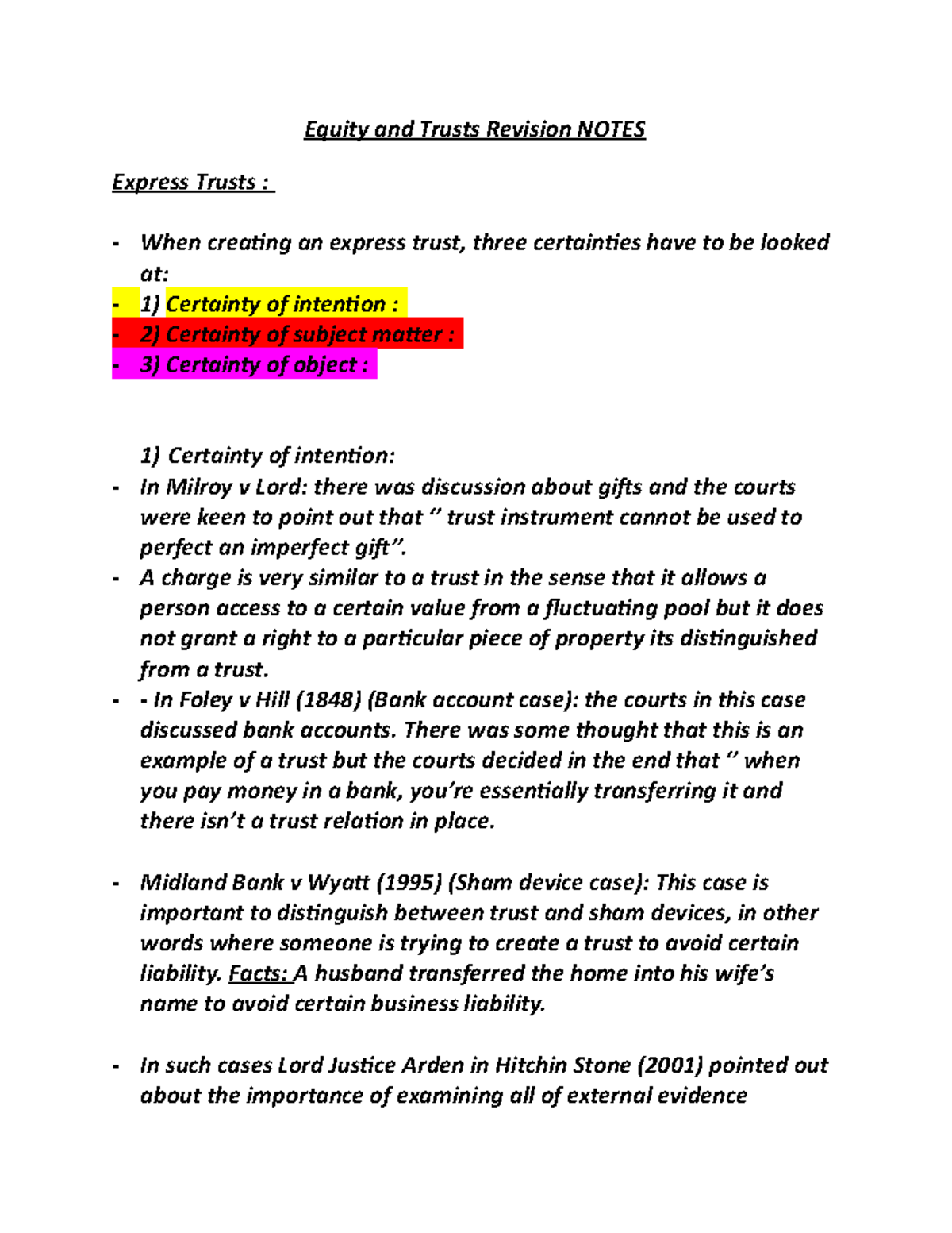 Equity and Trusts Revision Notes - Equity and Trusts Revision NOTES ...