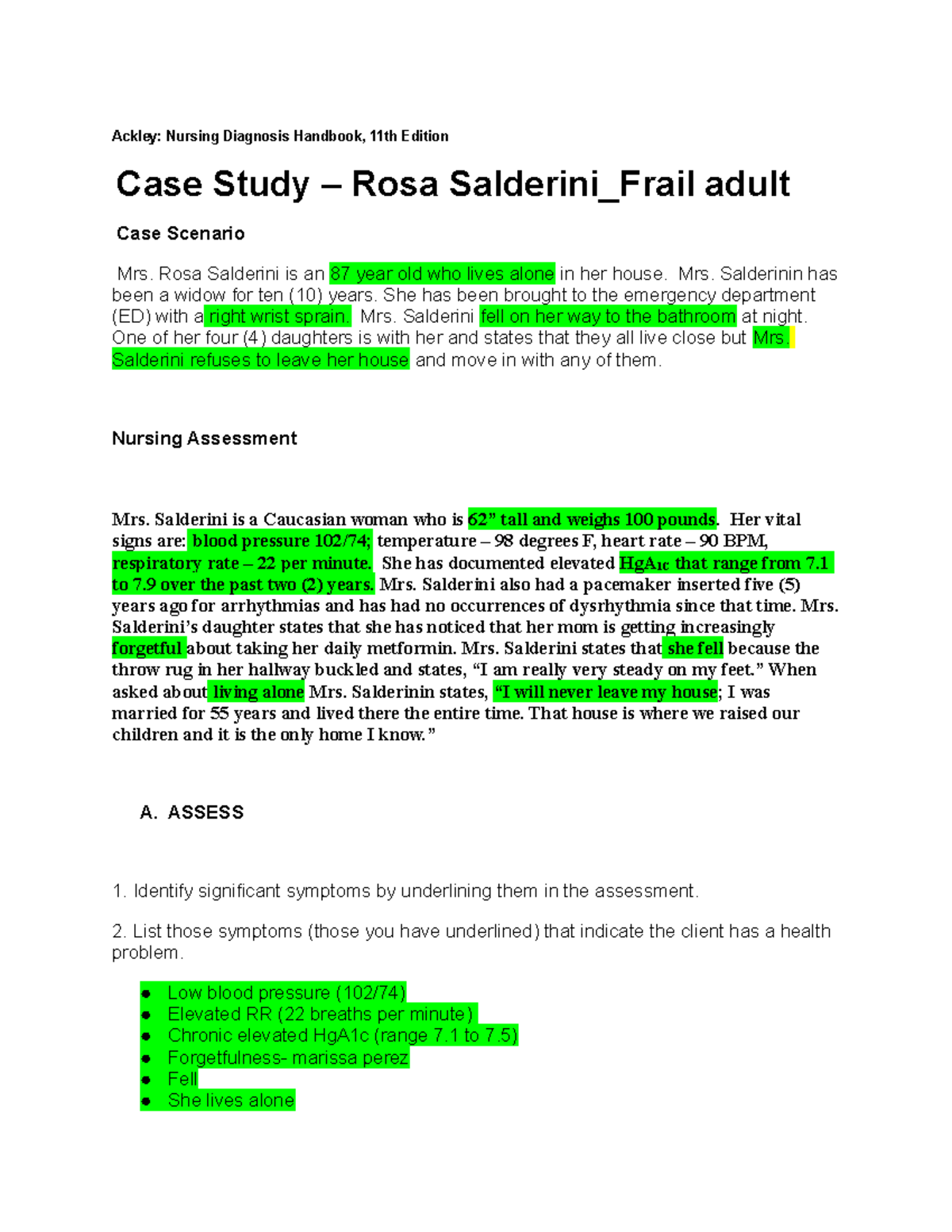 Care Planning Frail Adult - Ackley: Nursing Diagnosis Handbook, 11th ...