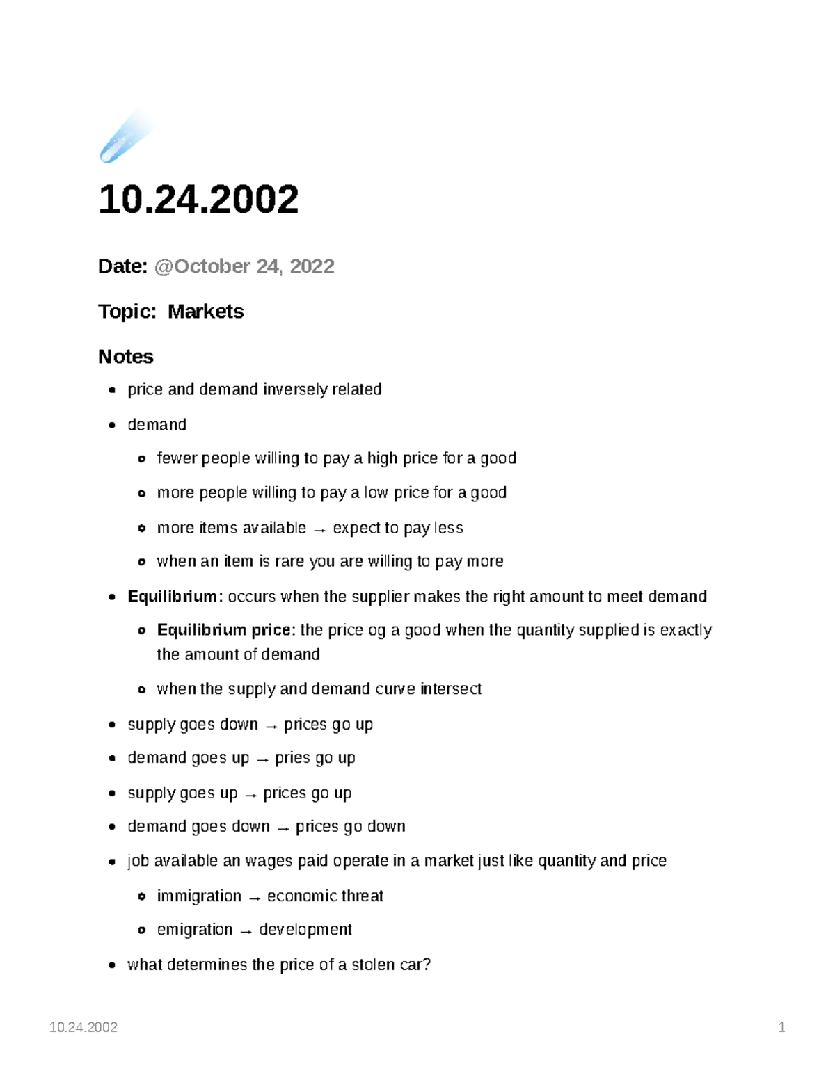 domestic + international markets - 10 1 ☄ 10. Date: Topic: Markets ...