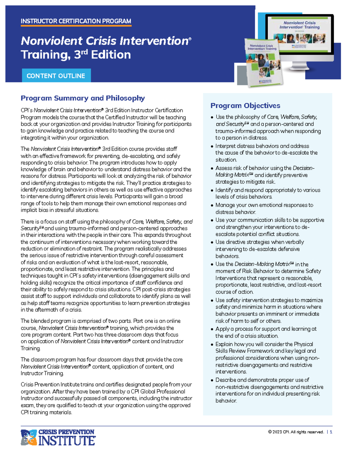 CPI NCI 3e Outline - BLS - Nonviolent Crisis Intervention ® Training, 3 ...