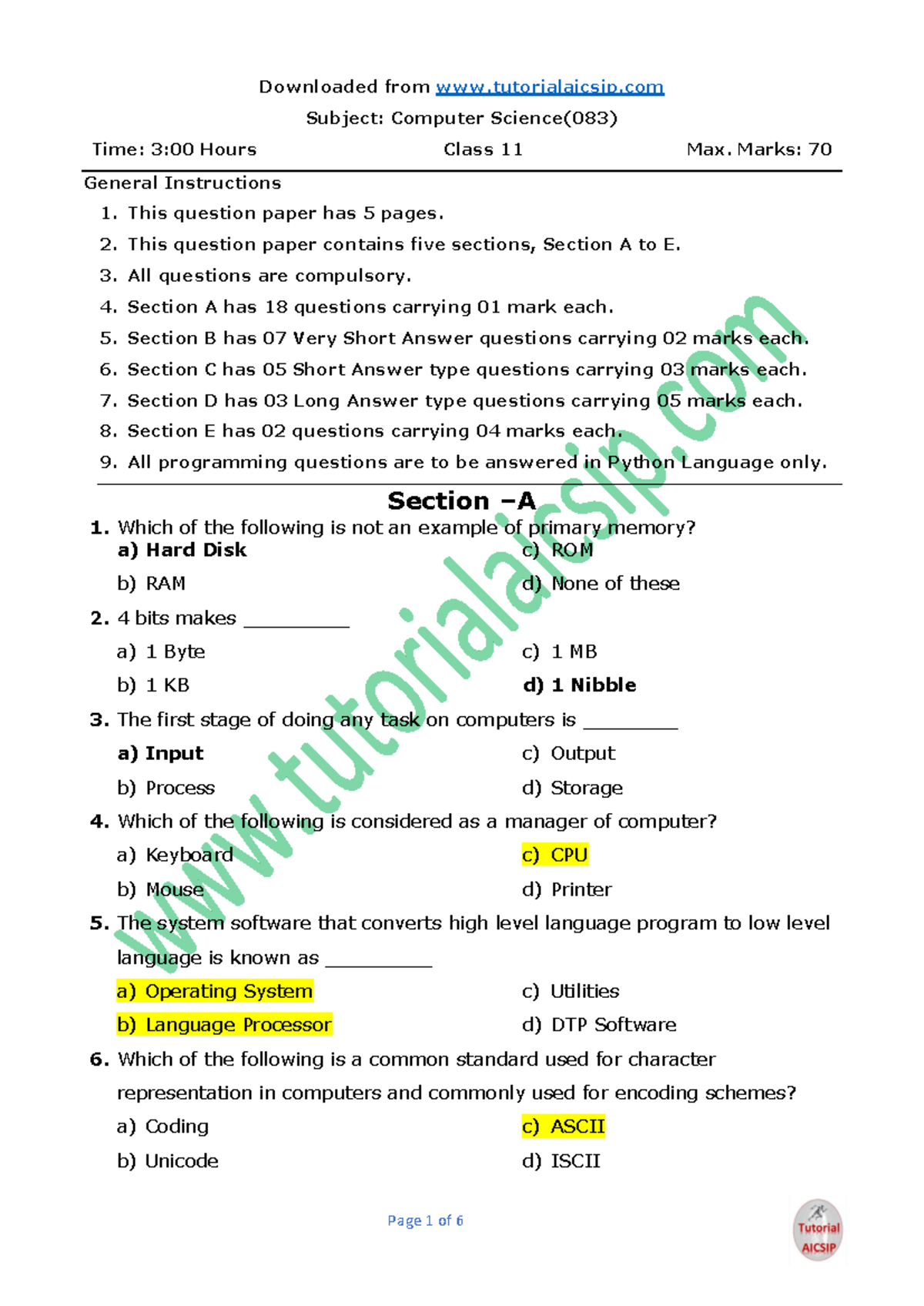 Sample Paper Class XI Half Yearly CS AK - Downloaded from ...