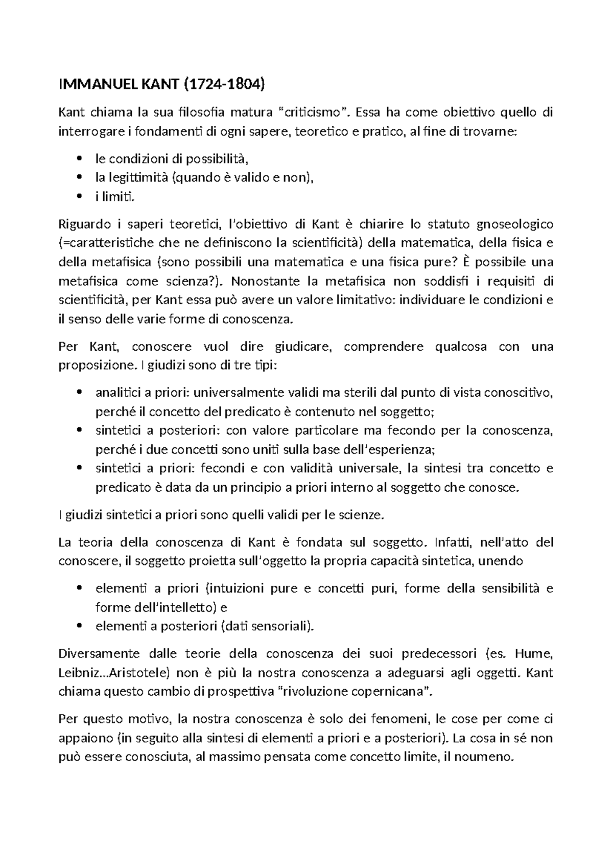 Kant - IMMANUEL KANT (1724-1804) Kant chiama la sua filosofia matura ...