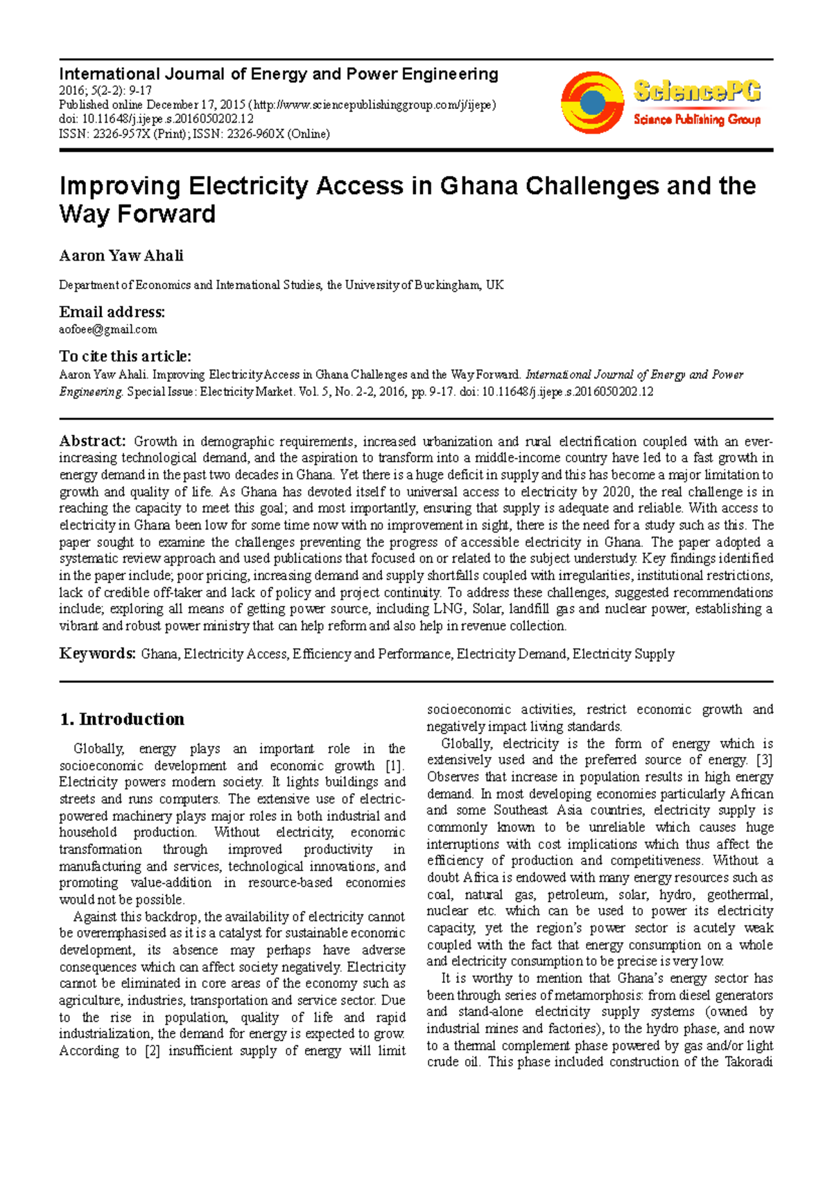 Yaw ahali 2016 Improving electricity access in gha - International ...