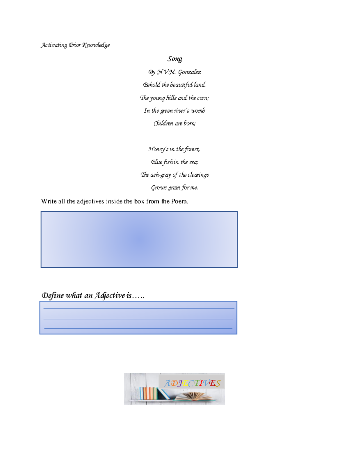 Adjective and Adverbs - Activating Prior Knowledge Song By N.V ...