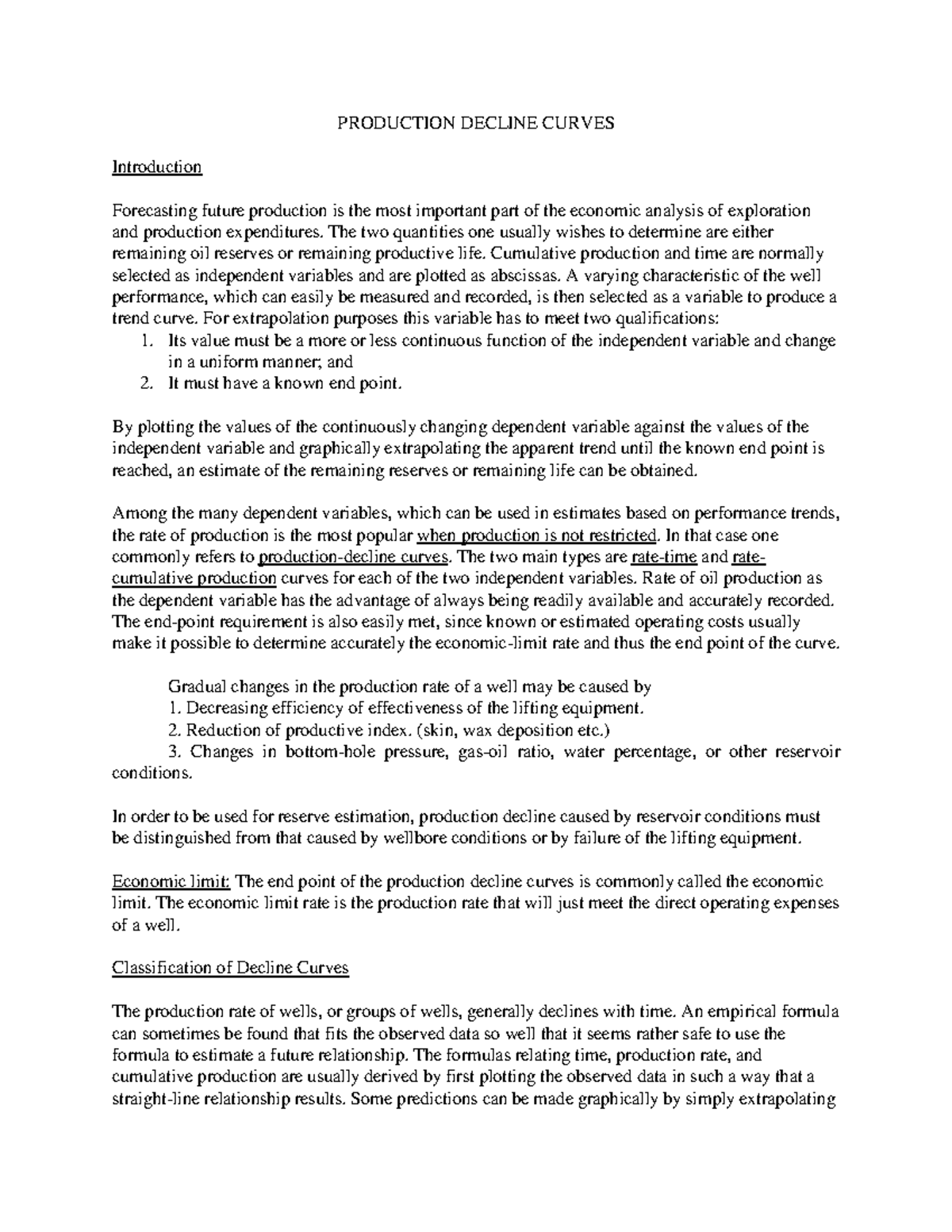 DEC-CUR - decline curve determining future reservoir - PRODUCTION ...