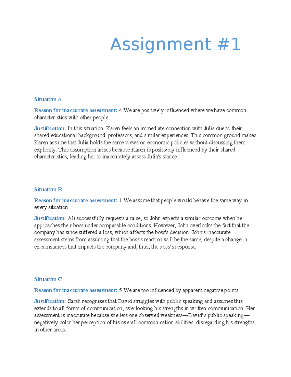 Assignment # 1 MCM 301 - You are the right place - Assignment Situation A Reason for inaccurate ...