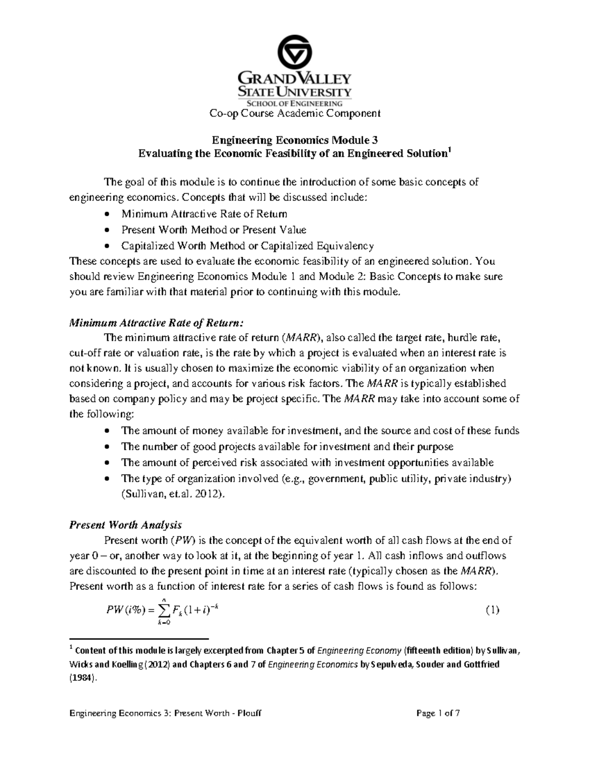 Economics Module 3 - Present Worth Analysis - Course Academic Component ...